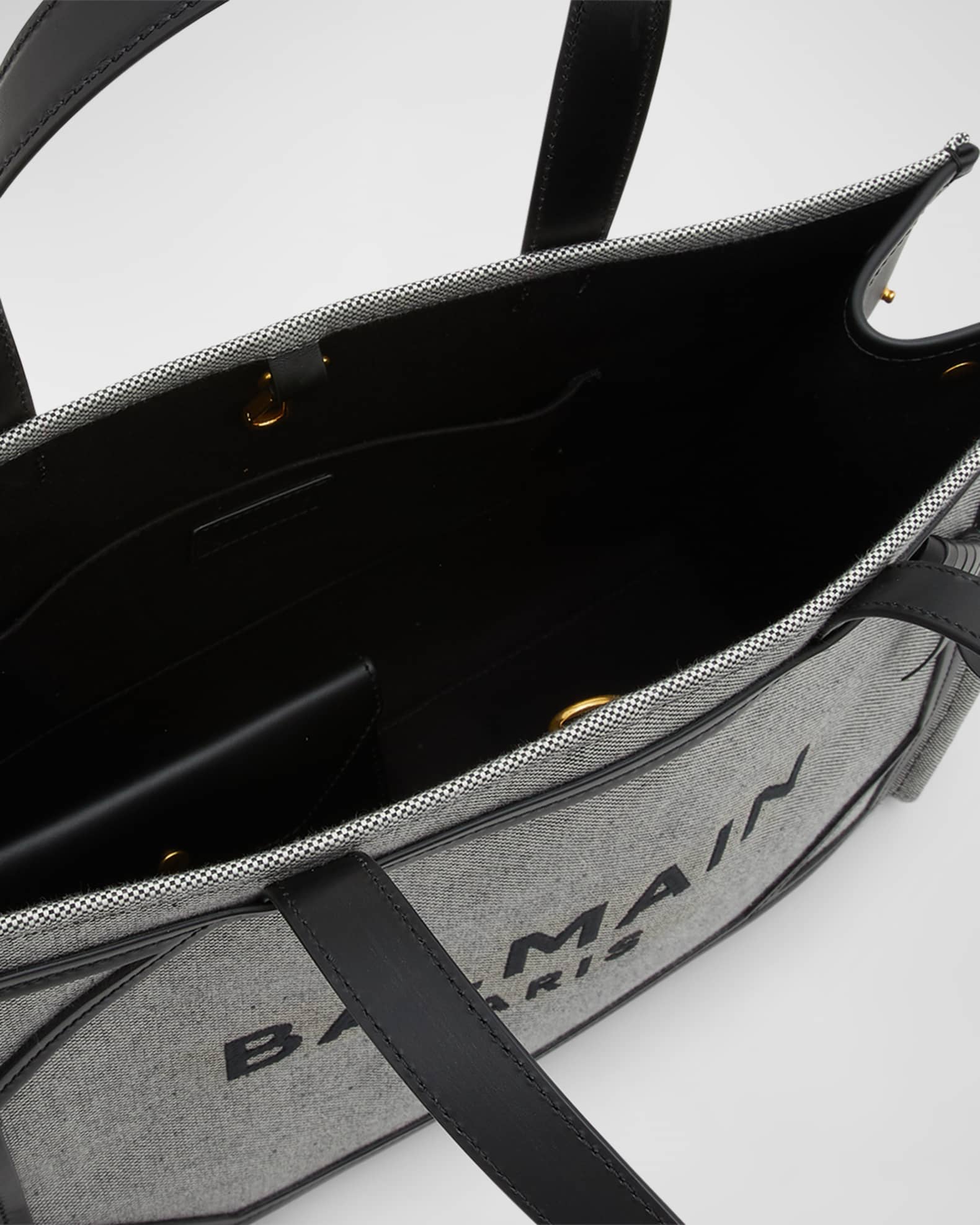 Balmain B Army Medium Shopper Tote Bag in Canvas with Leather Handles ...