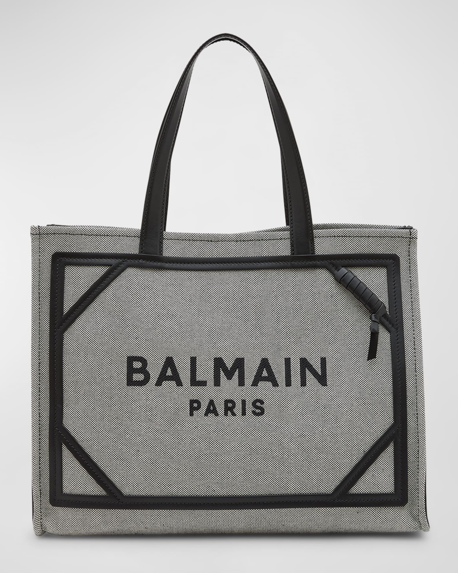 Balmain B Army Medium Shopper Tote Bag in Canvas with Leather Handles ...