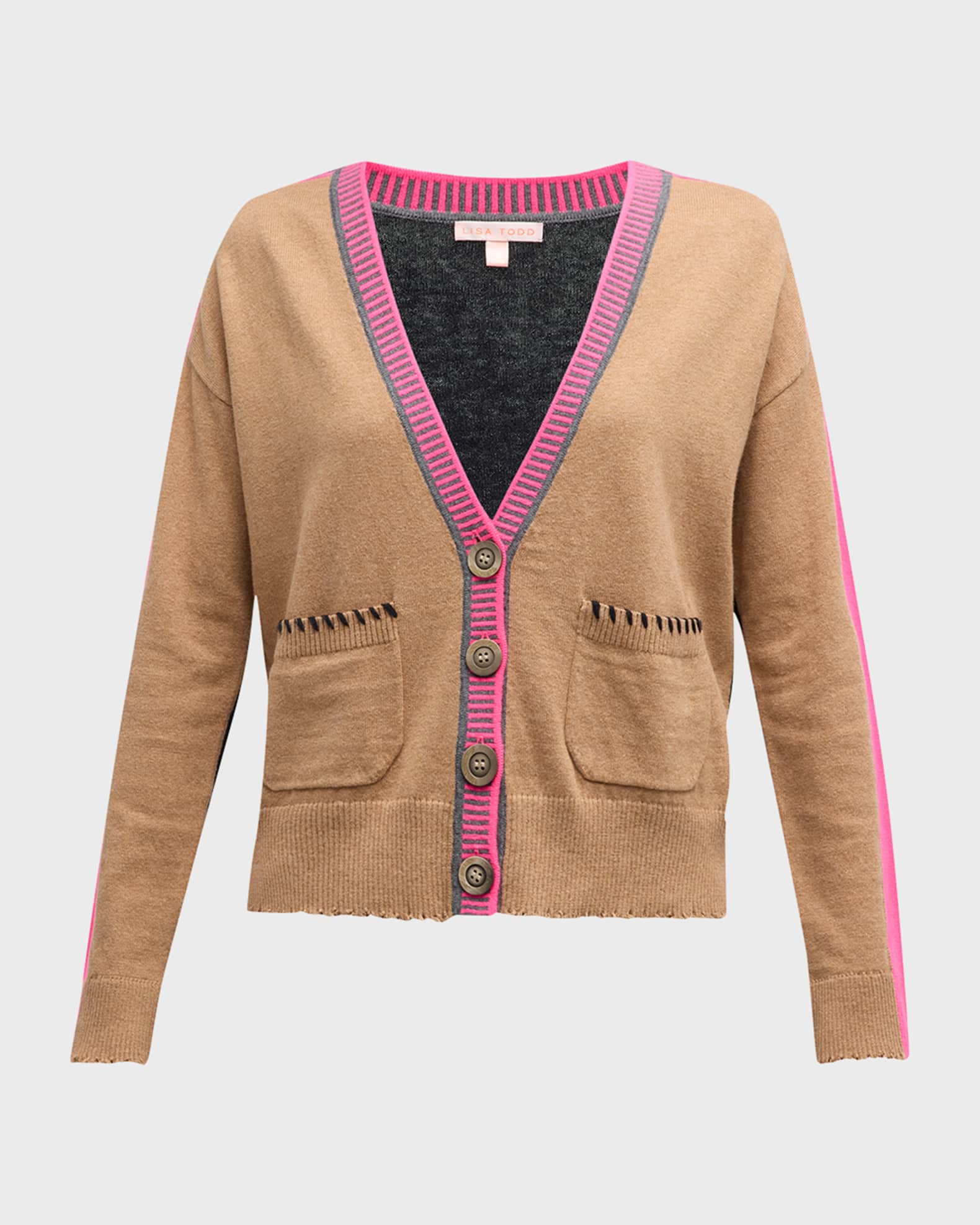 Lisa Todd Pocket Pleaser Colorblock Button-Down Cardigan | Neiman Marcus