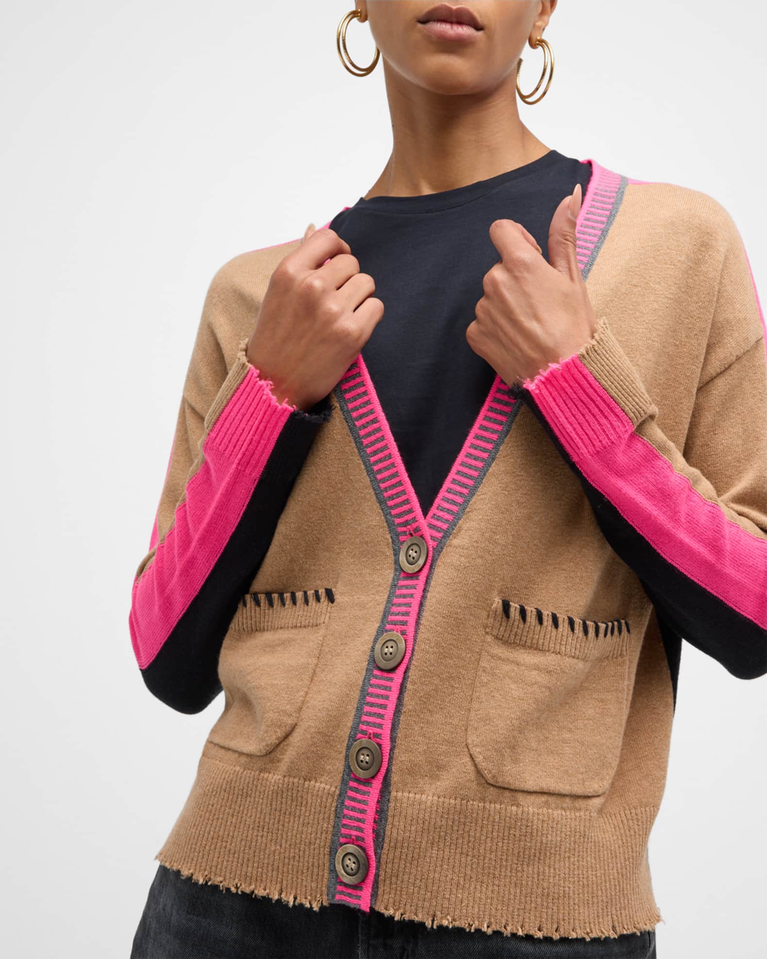 Lisa Todd Pocket Pleaser Colorblock Button-Down Cardigan | Neiman Marcus