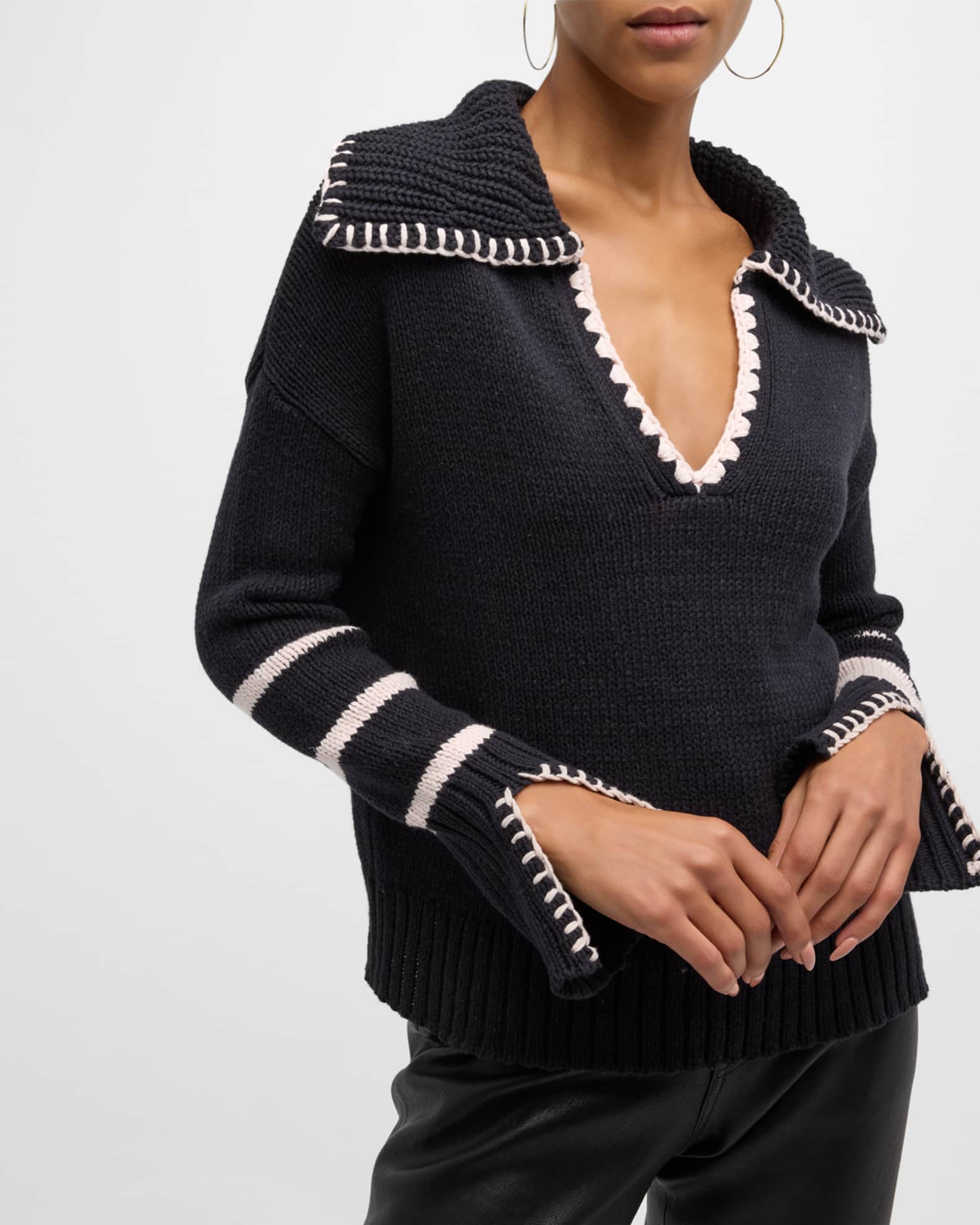 Lisa Todd Collar Call Embroidered Sailor Sweater | Neiman Marcus