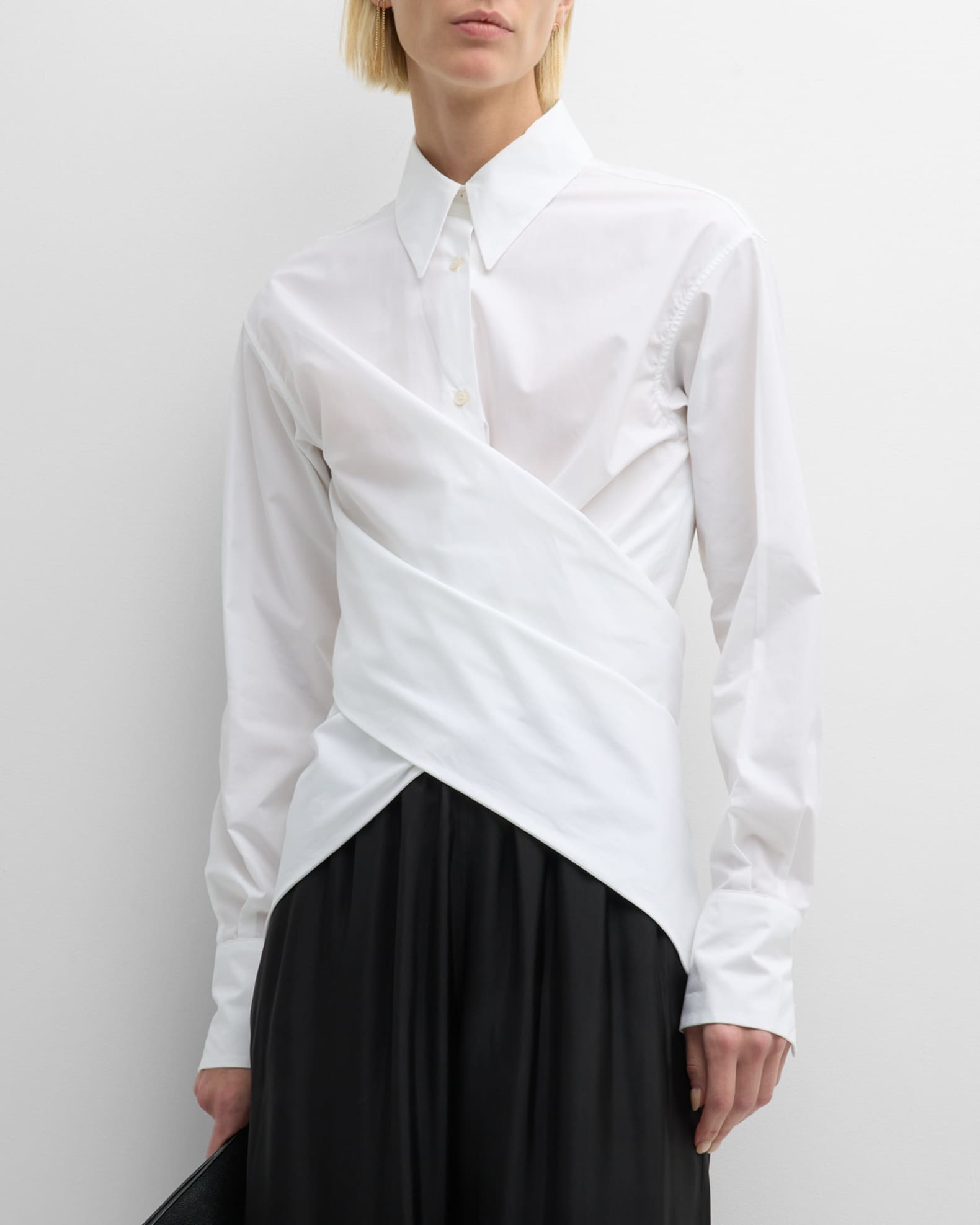 FABIANA FILIPPI Wrap-Front Cutout Cotton Poplin Shirt | Neiman Marcus