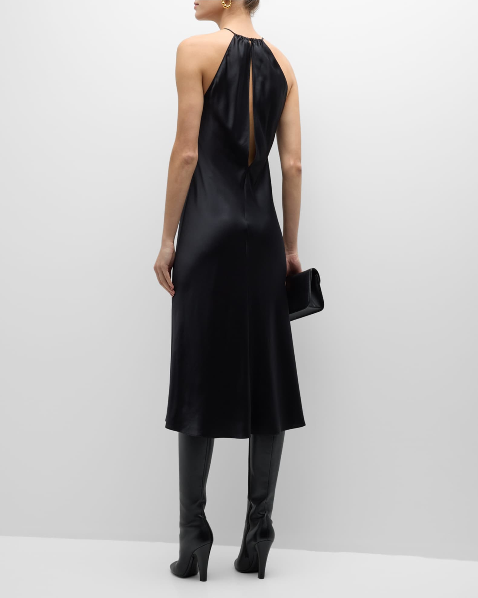 Nili Lotan Eglantine Silk Charmeuse Halter Midi Dress | Neiman Marcus