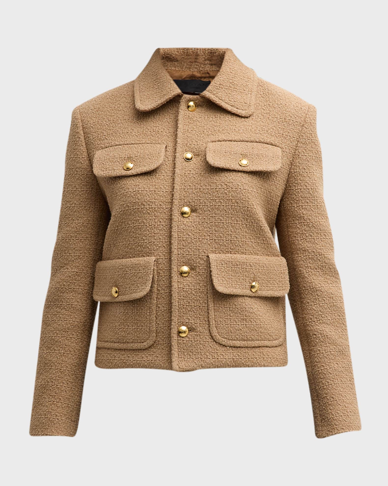Nili Lotan Paloma 4 Brass Button Flap-Pockets Boucle Jacket | Neiman Marcus
