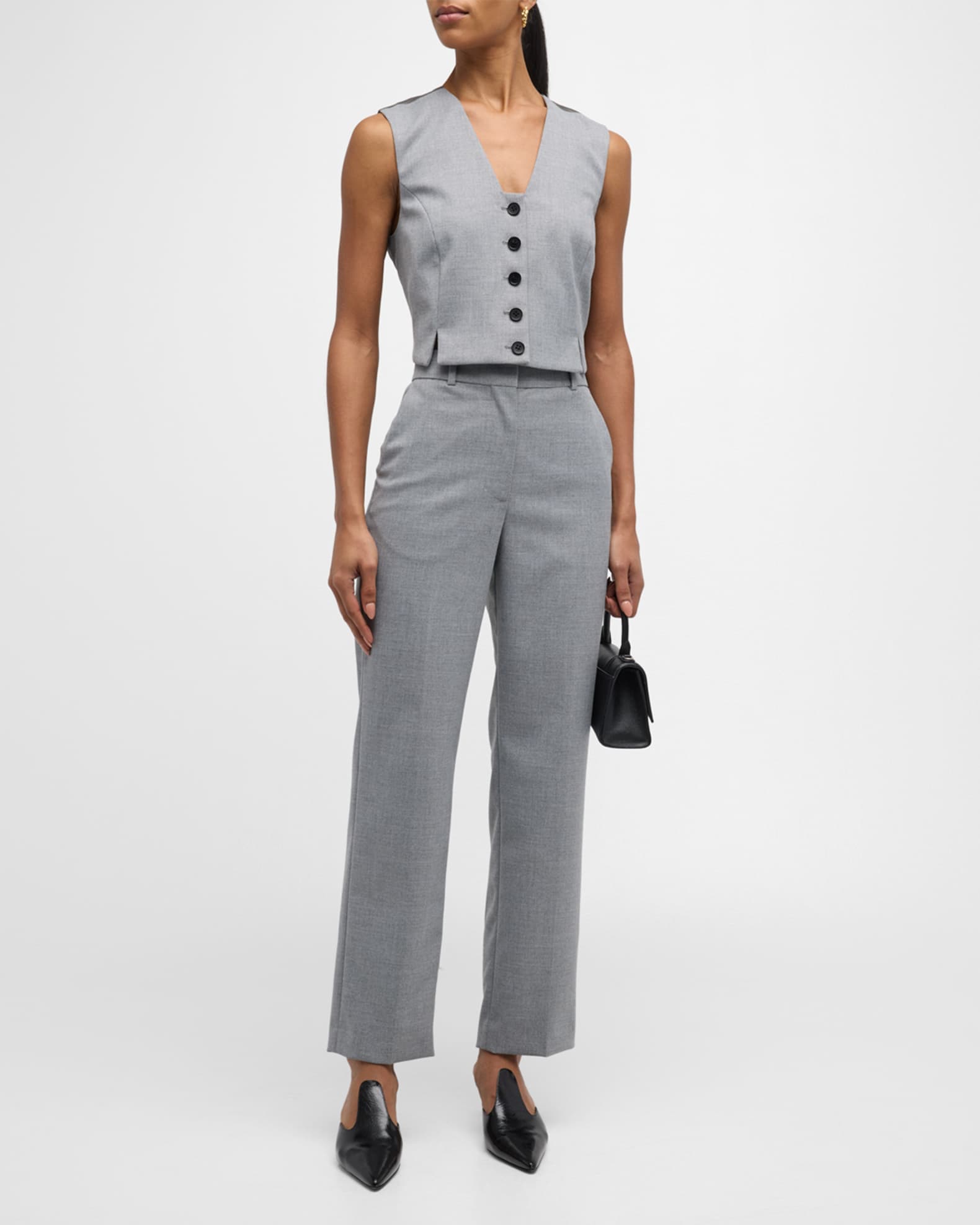 By Malene Birger Bettas Cropped Front-Slit Button-Down Vest | Neiman Marcus