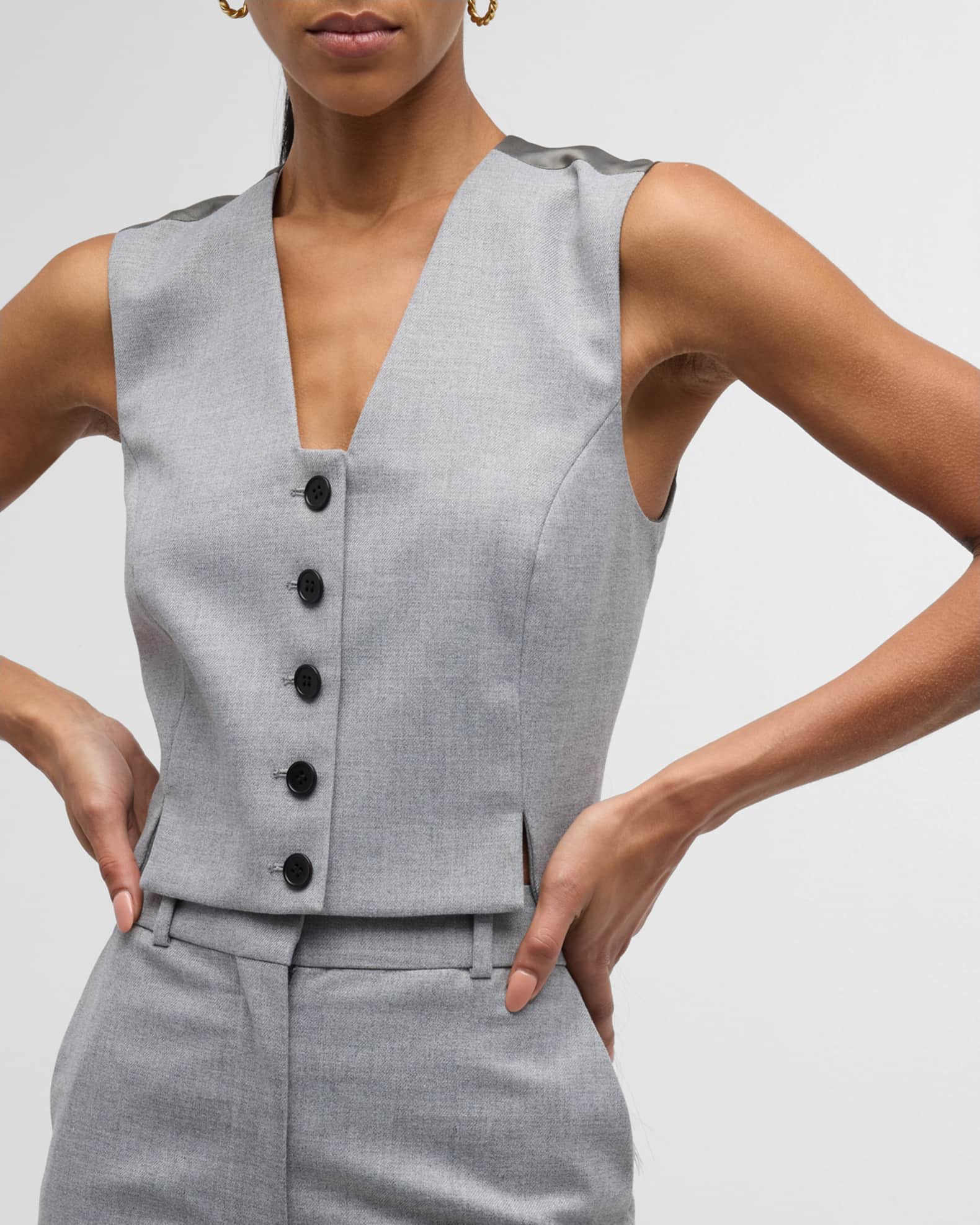 By Malene Birger Bettas Cropped Front-Slit Button-Down Vest | Neiman Marcus