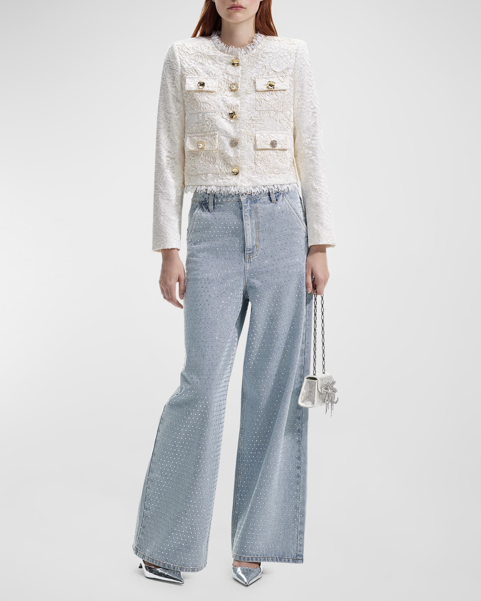 Self-Portrait Floral Cord Lace Crop Jacket | Neiman Marcus