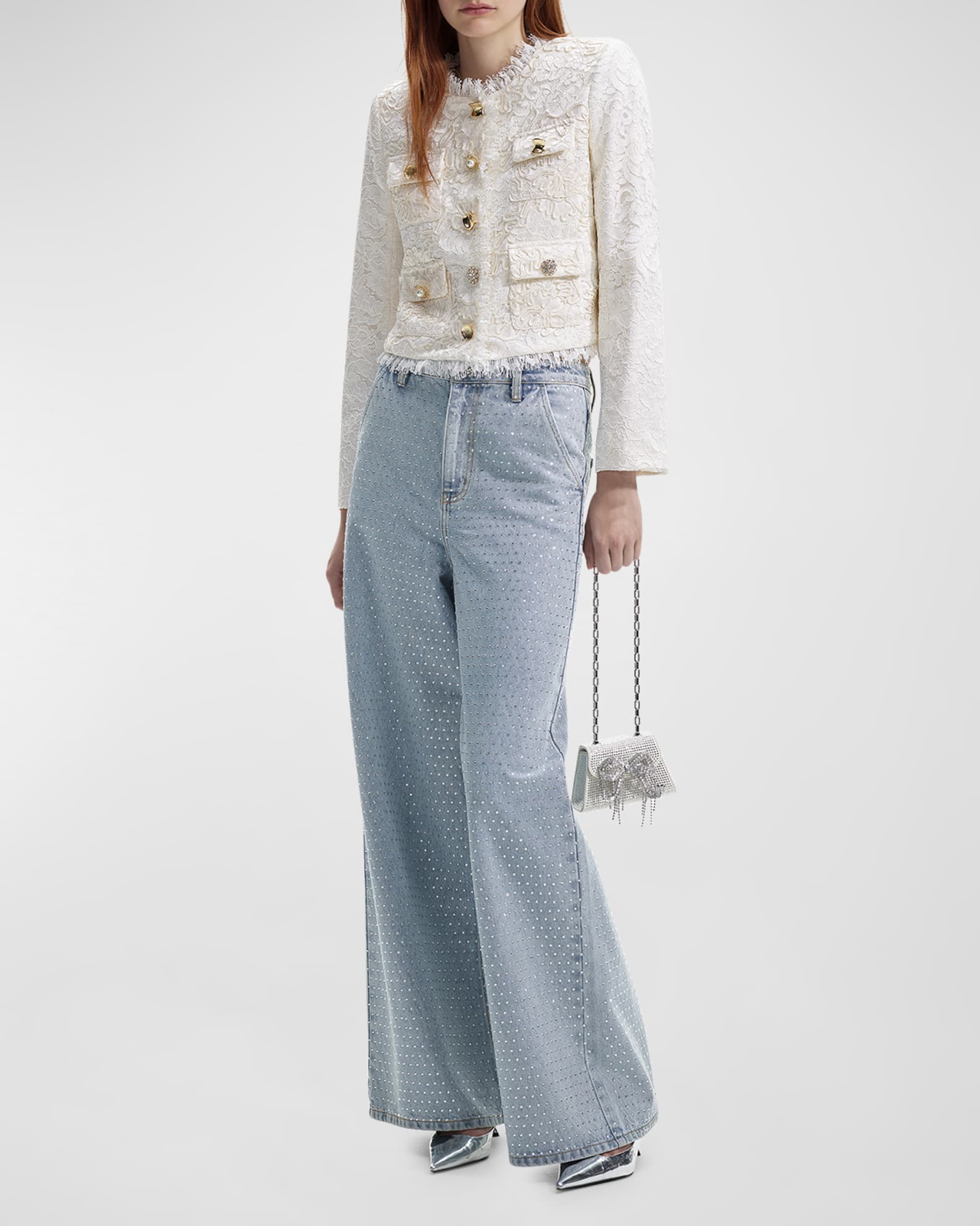 Self-Portrait Floral Cord Lace Crop Jacket | Neiman Marcus