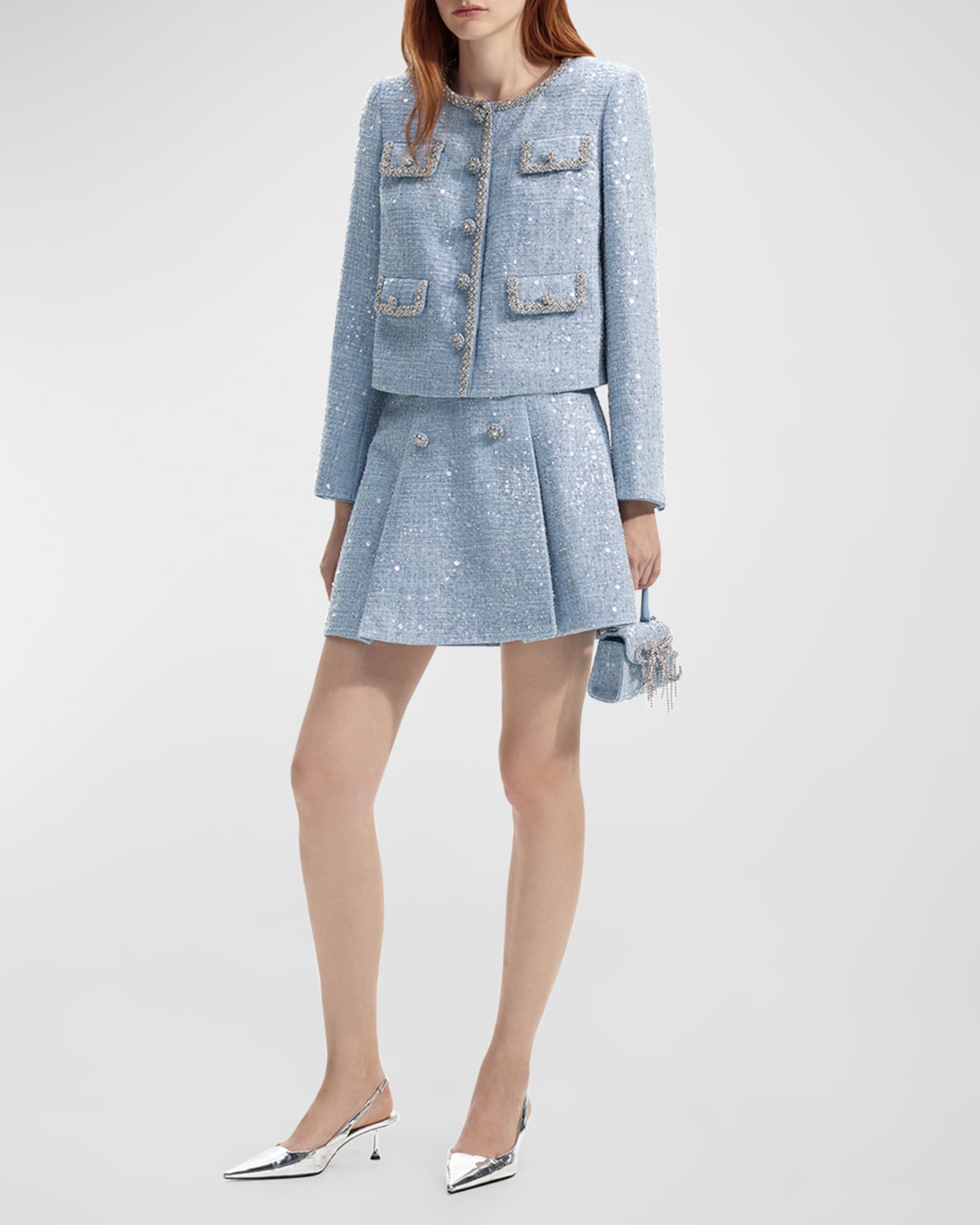 Self-Portrait Cropped Sequin Boucle Jacket | Neiman Marcus