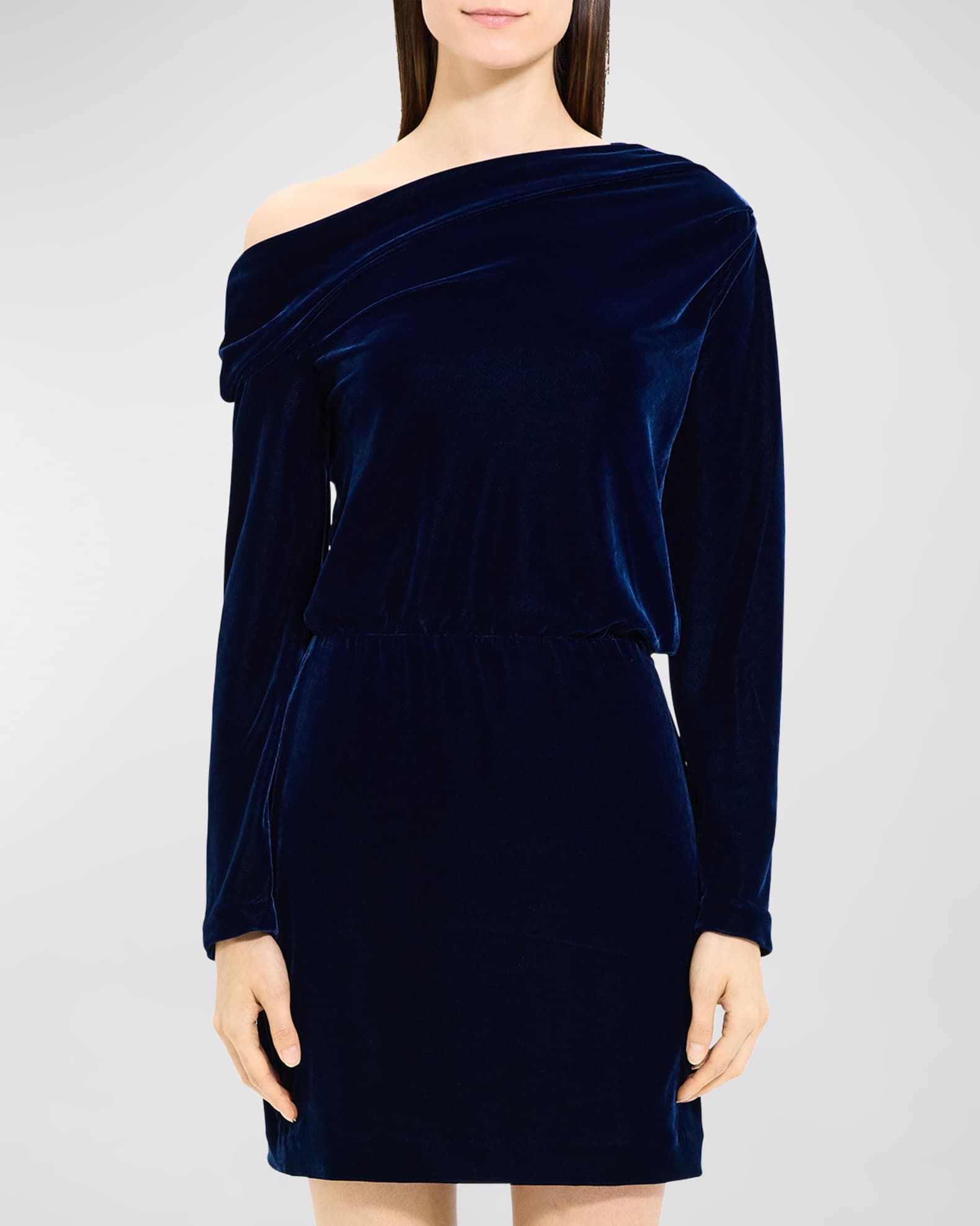 Theory Draped Velvet Off-Shoulder Mini Dress | Neiman Marcus