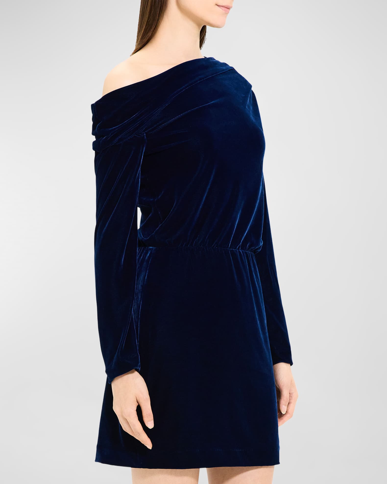 Theory Draped Velvet Off-Shoulder Mini Dress | Neiman Marcus