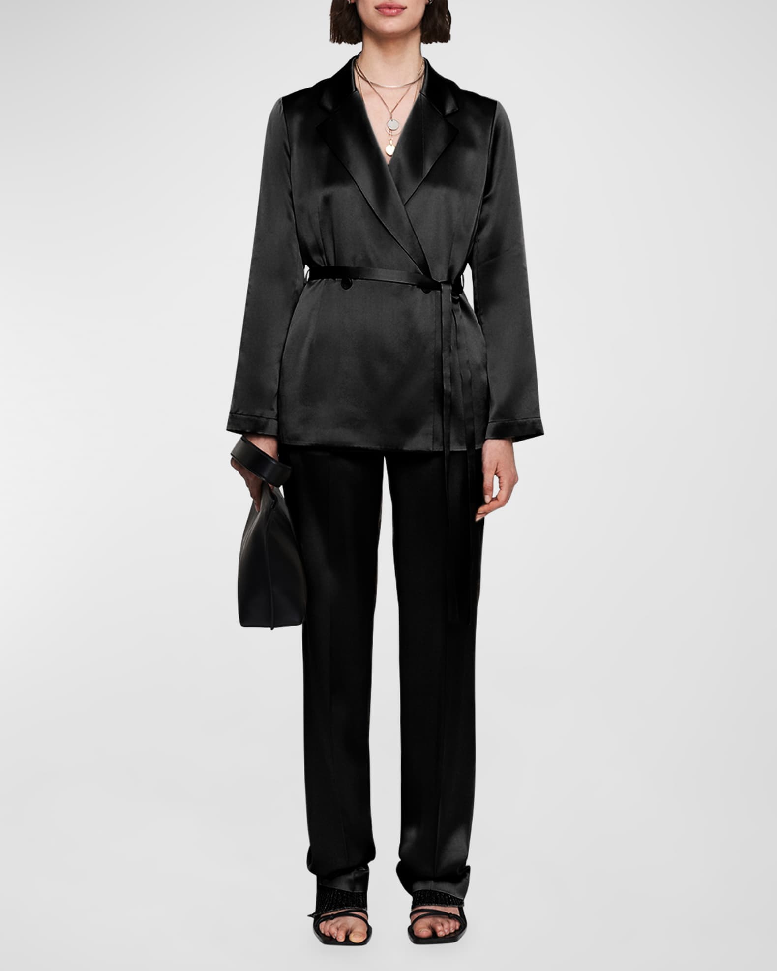 Joseph Joubert Double-Breasted Silk Satin Blazer | Neiman Marcus