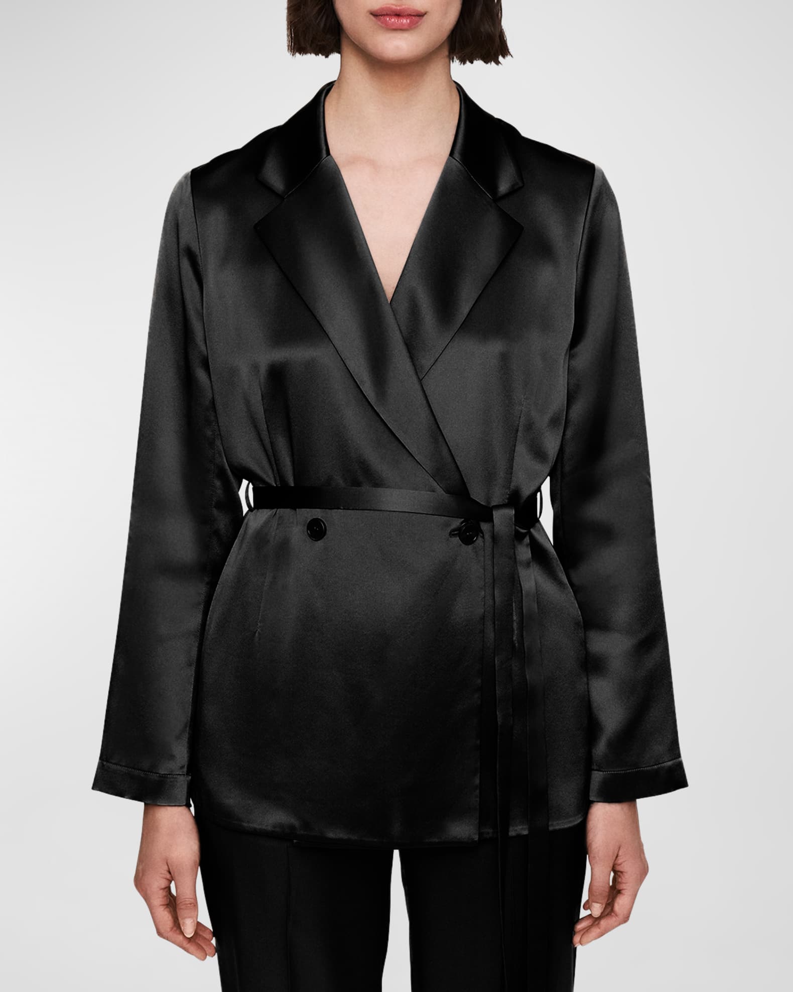 Joseph Joubert Double-Breasted Silk Satin Blazer | Neiman Marcus