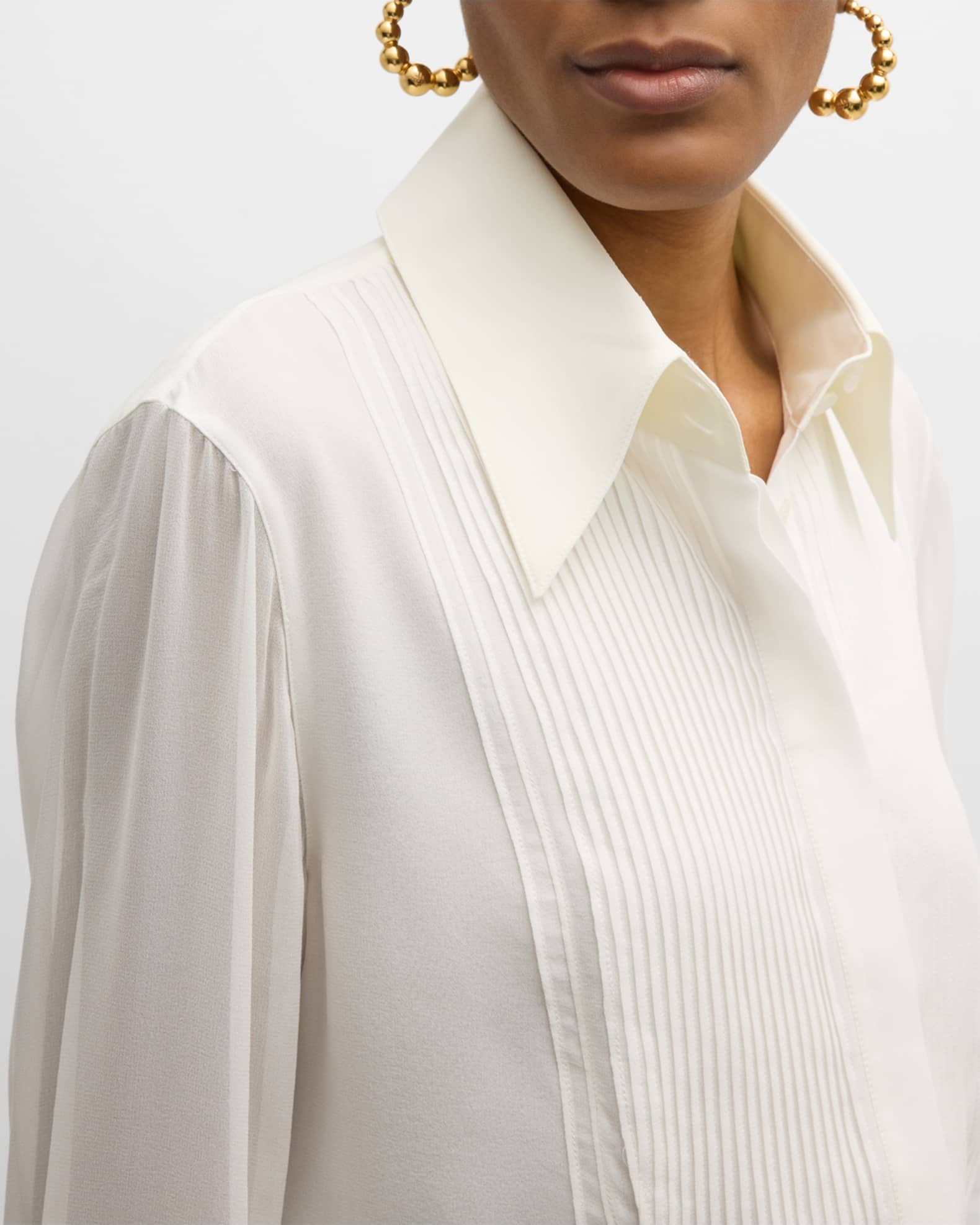 Lafayette 148 New York Pintuck Bib Button-Down Silk Blouse | Neiman Marcus