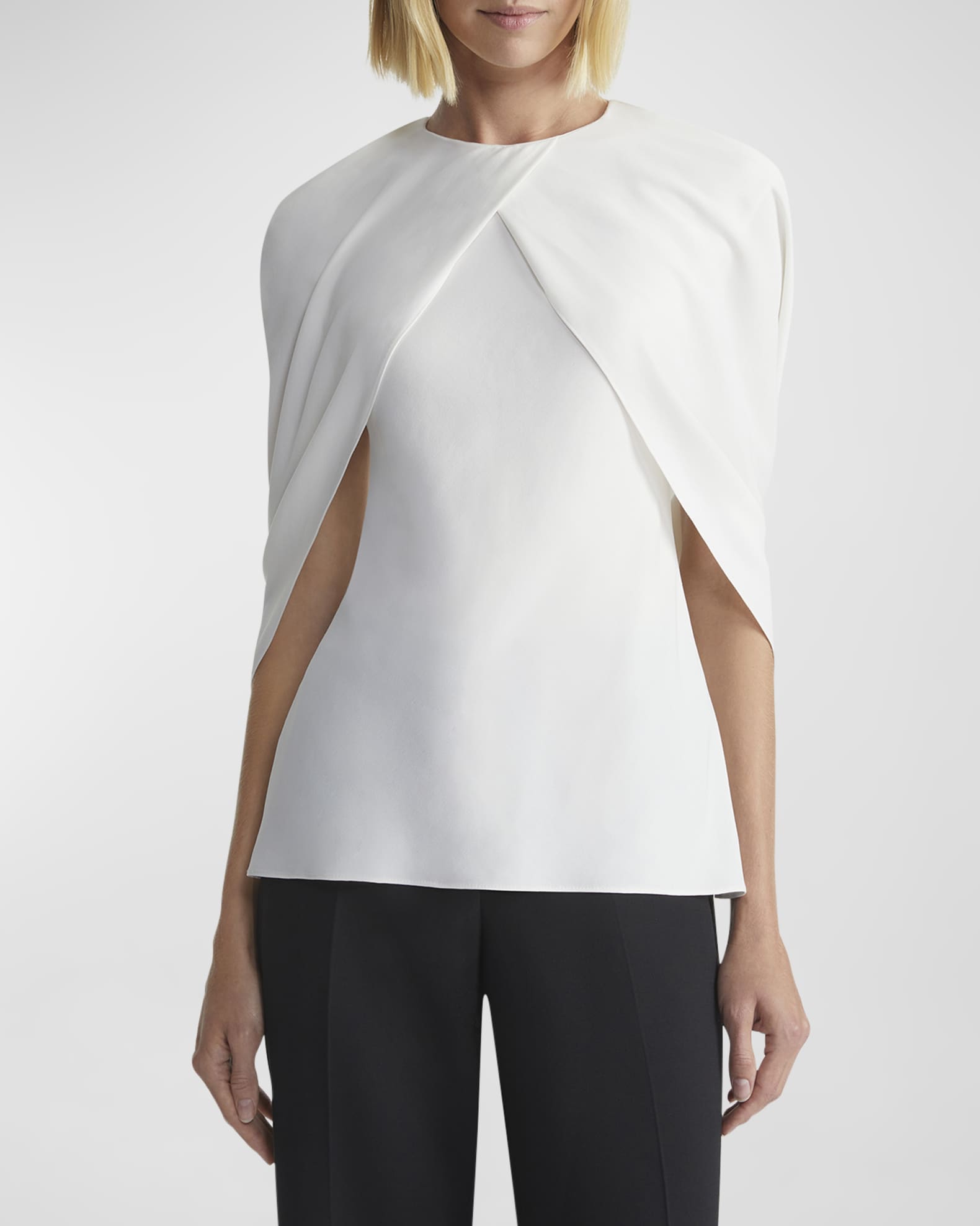Lafayette 148 New York Jewel-Neck Shawl Blouse | Neiman Marcus