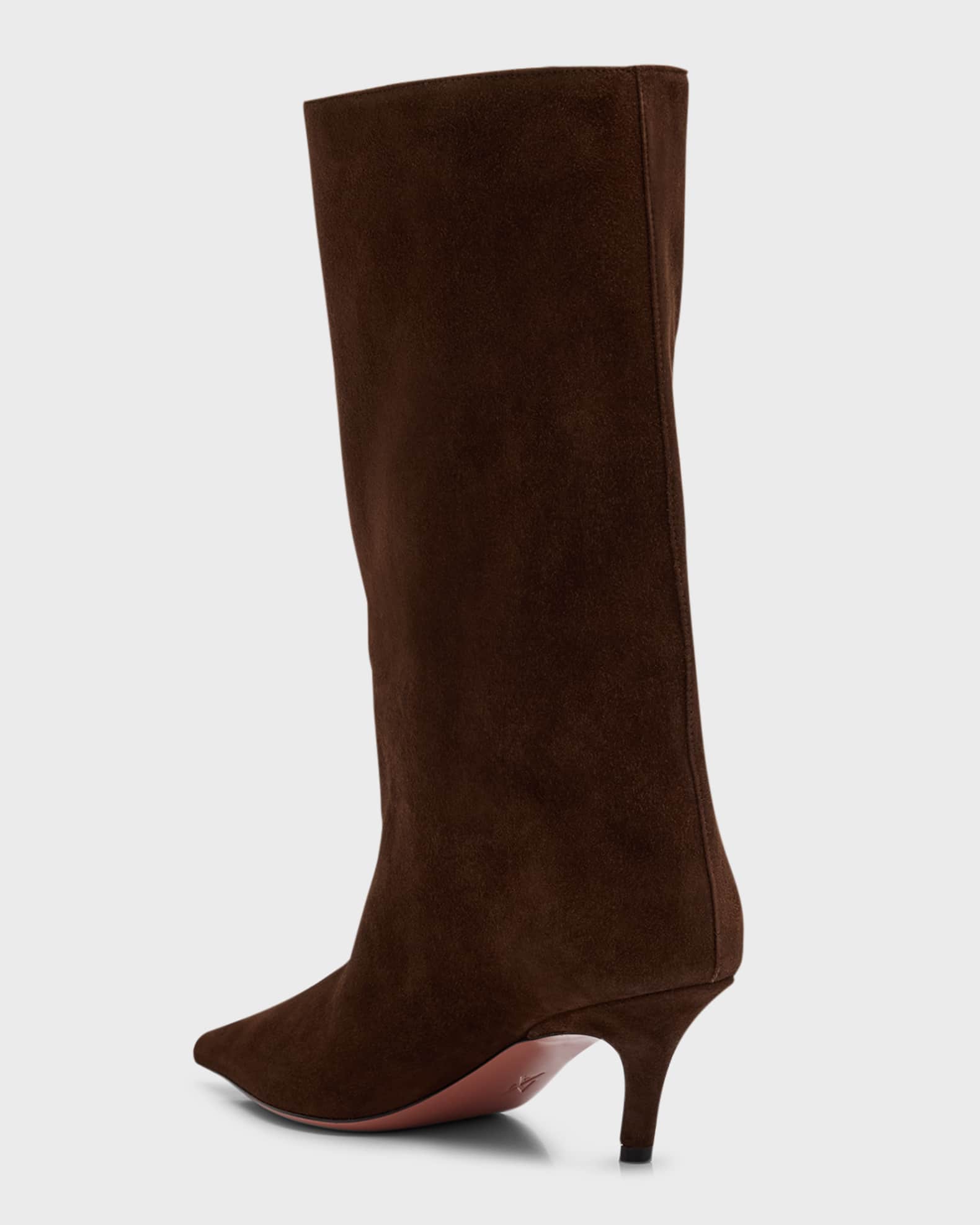 Amina Muaddi Fiona Suede Stiletto Mid Boots | Neiman Marcus