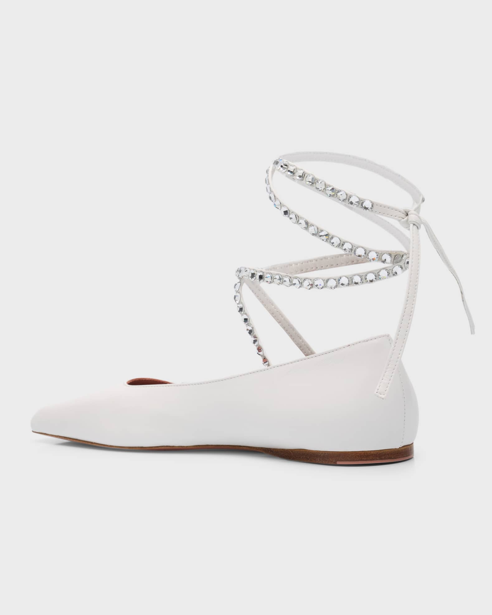 Amina Muaddi Ane Embellished Leather Ankle-Wrap Ballerina Flats ...