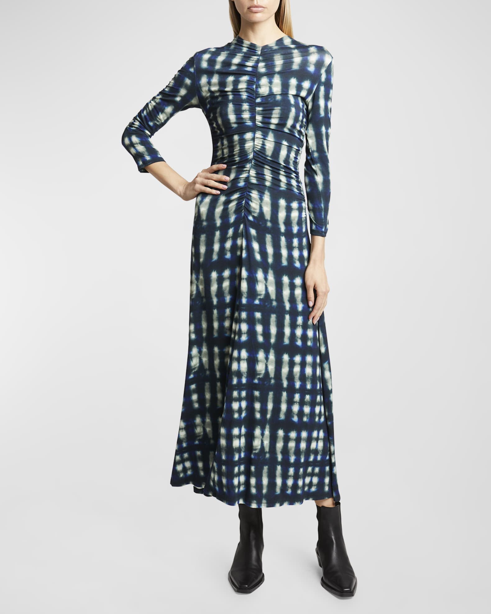 Proenza Schouler White Label Natalee Tie-Dye Ruched A-Line Midi Dress ...