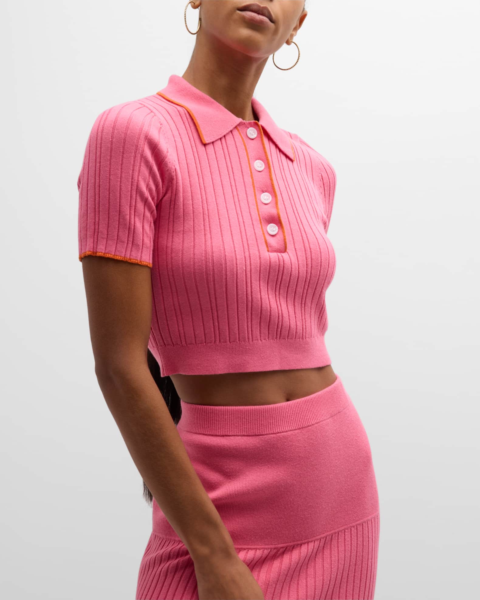 Anna Quan Brittany Ribbed Short-Sleeve Crop Top | Neiman Marcus