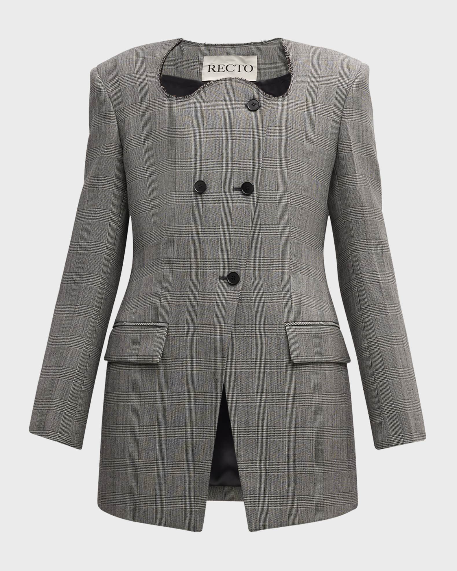 RECTO Glen Check Curved-Neck Jacket | Neiman Marcus
