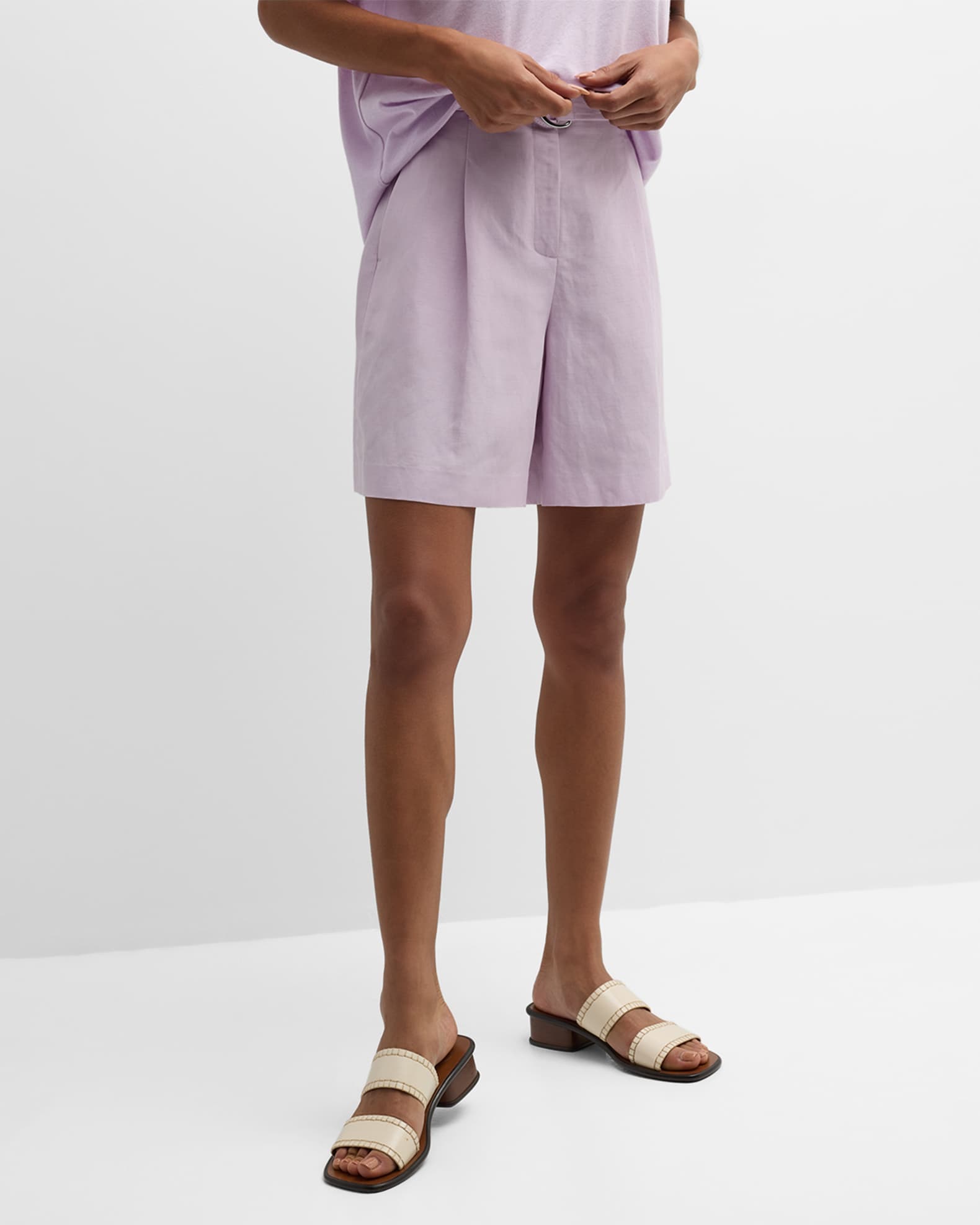 Lafayette 148 New York Degraw Pleated Wide-Leg Shorts | Neiman Marcus