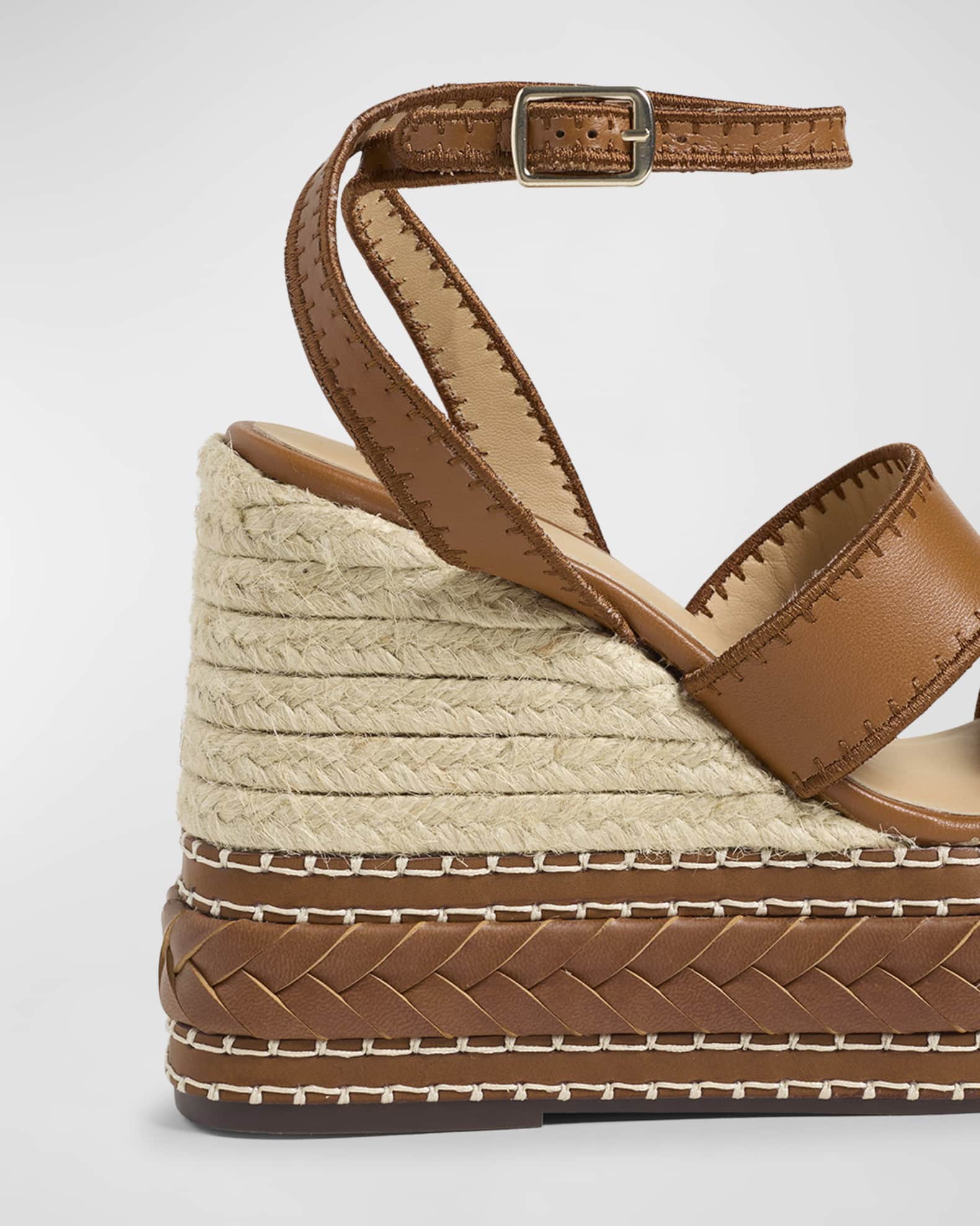 Castaner Faure Leather Raffia Wedge Espadrilles | Neiman Marcus