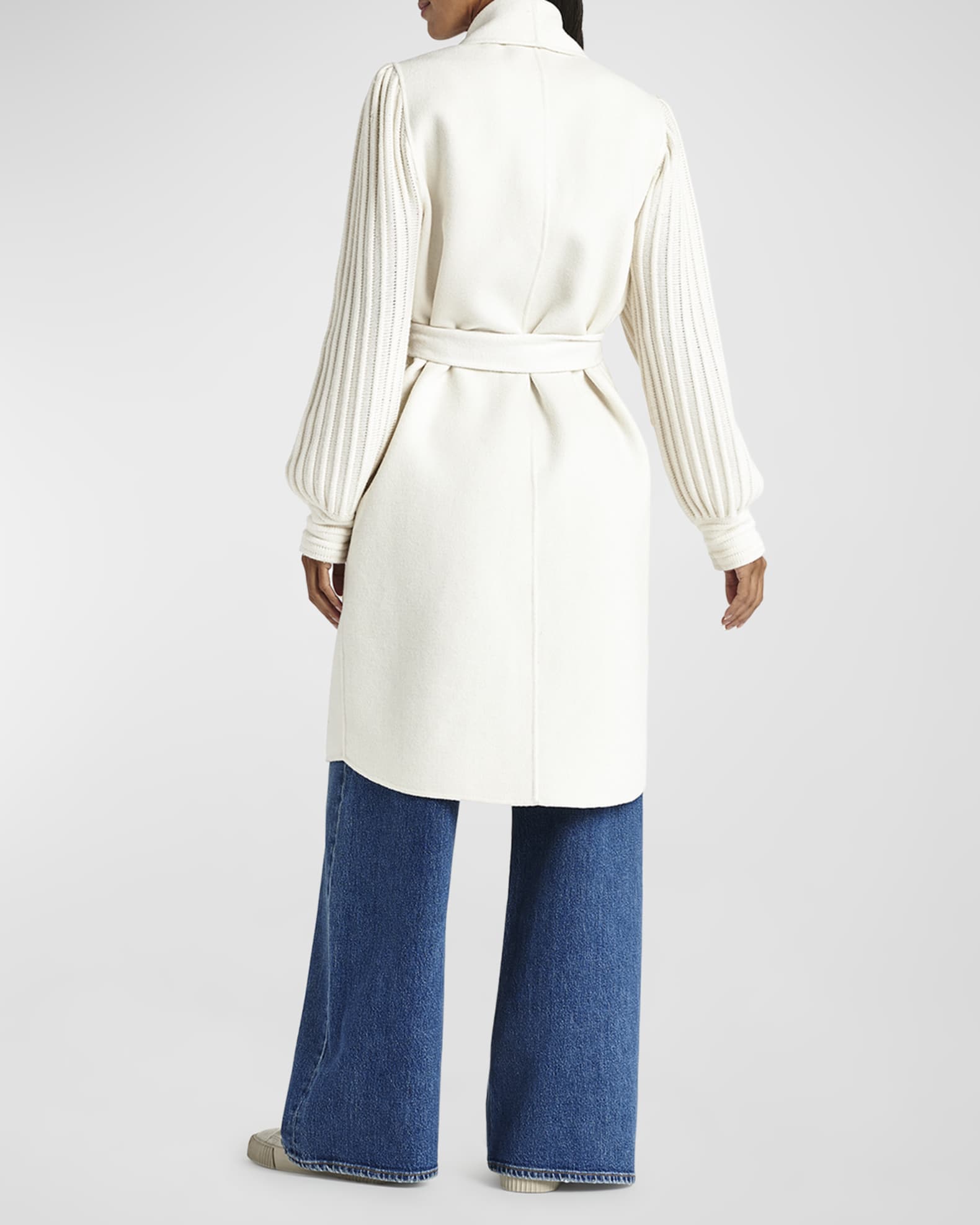 Splendid Ivy Rib-Sleeve Belted Wrap Coat | Neiman Marcus