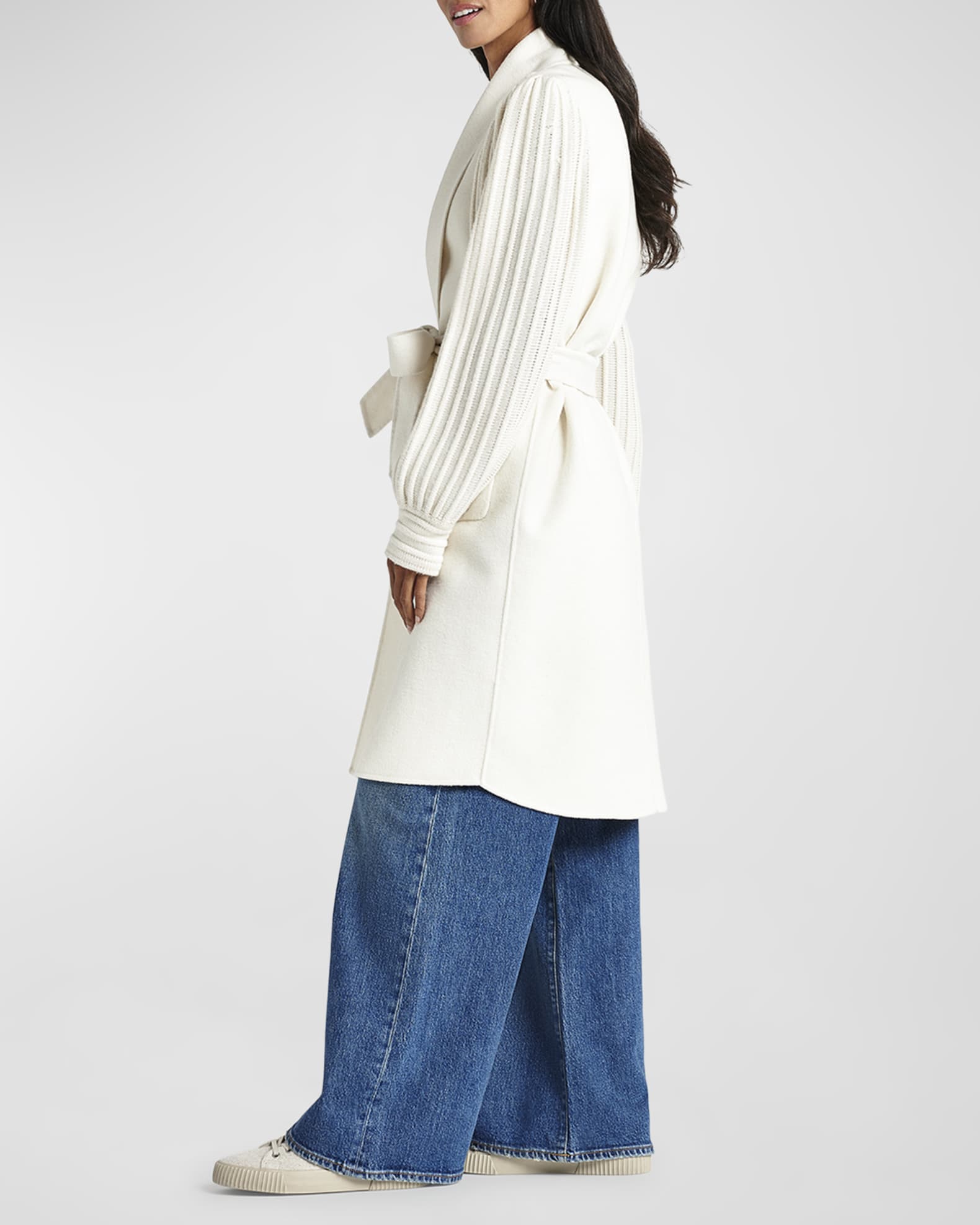 Splendid Ivy Rib-Sleeve Belted Wrap Coat | Neiman Marcus