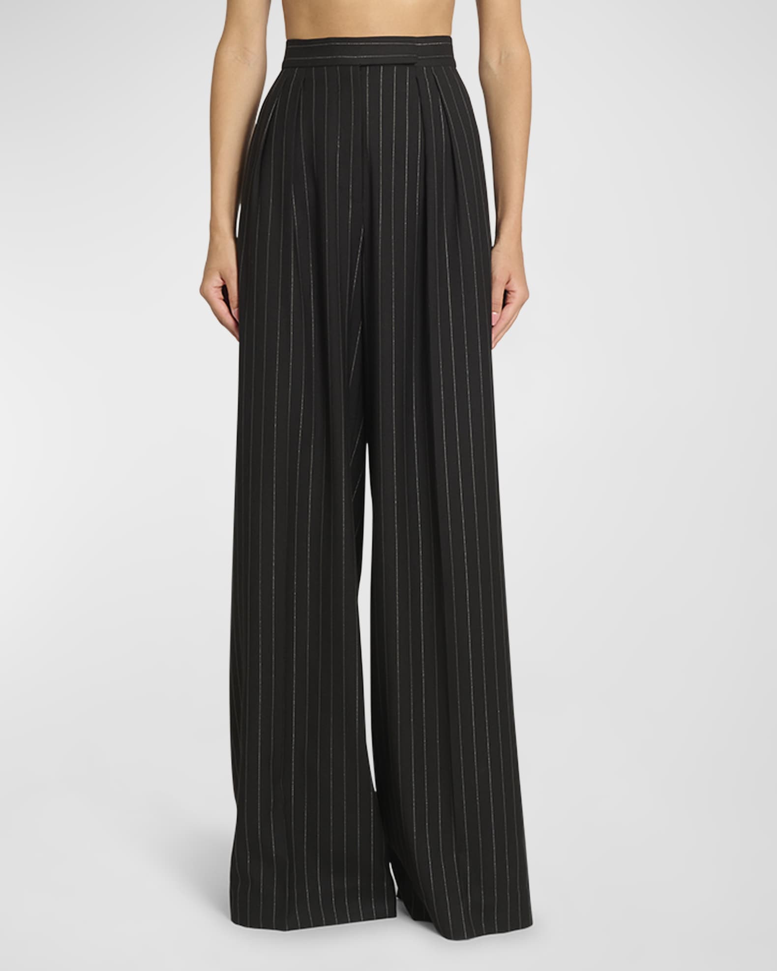 Alex Perry High-Rise Metallic Pinstripe Pleated Wide-Leg Trousers ...