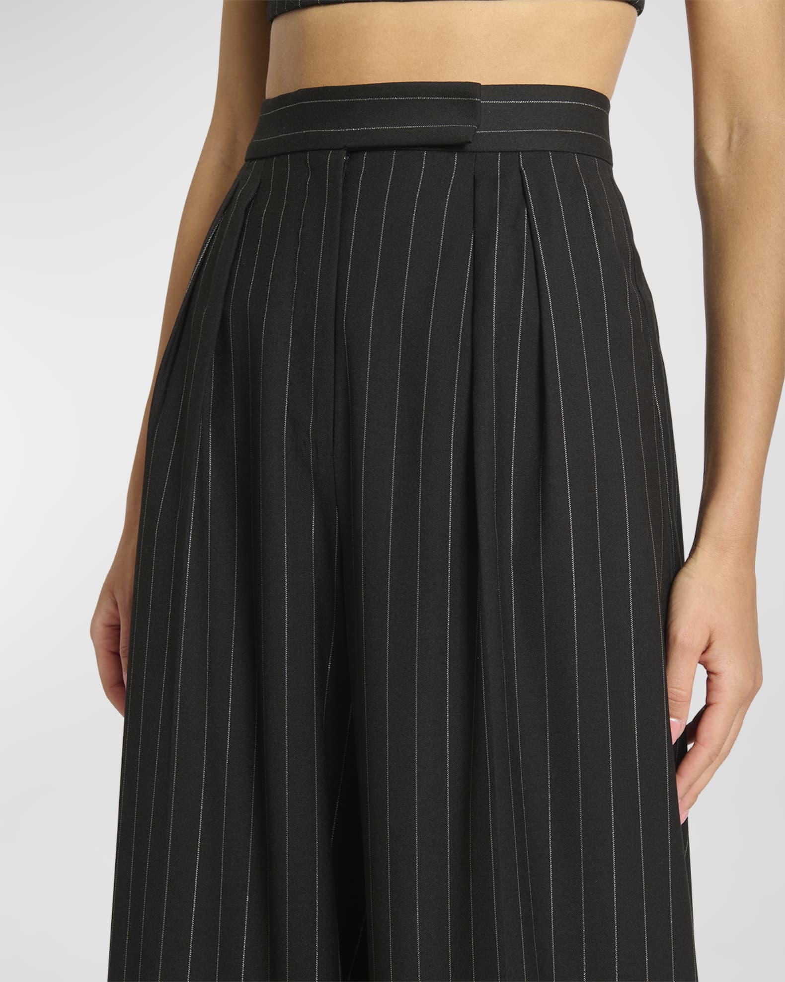 Alex Perry High-Rise Metallic Pinstripe Pleated Wide-Leg Trousers ...