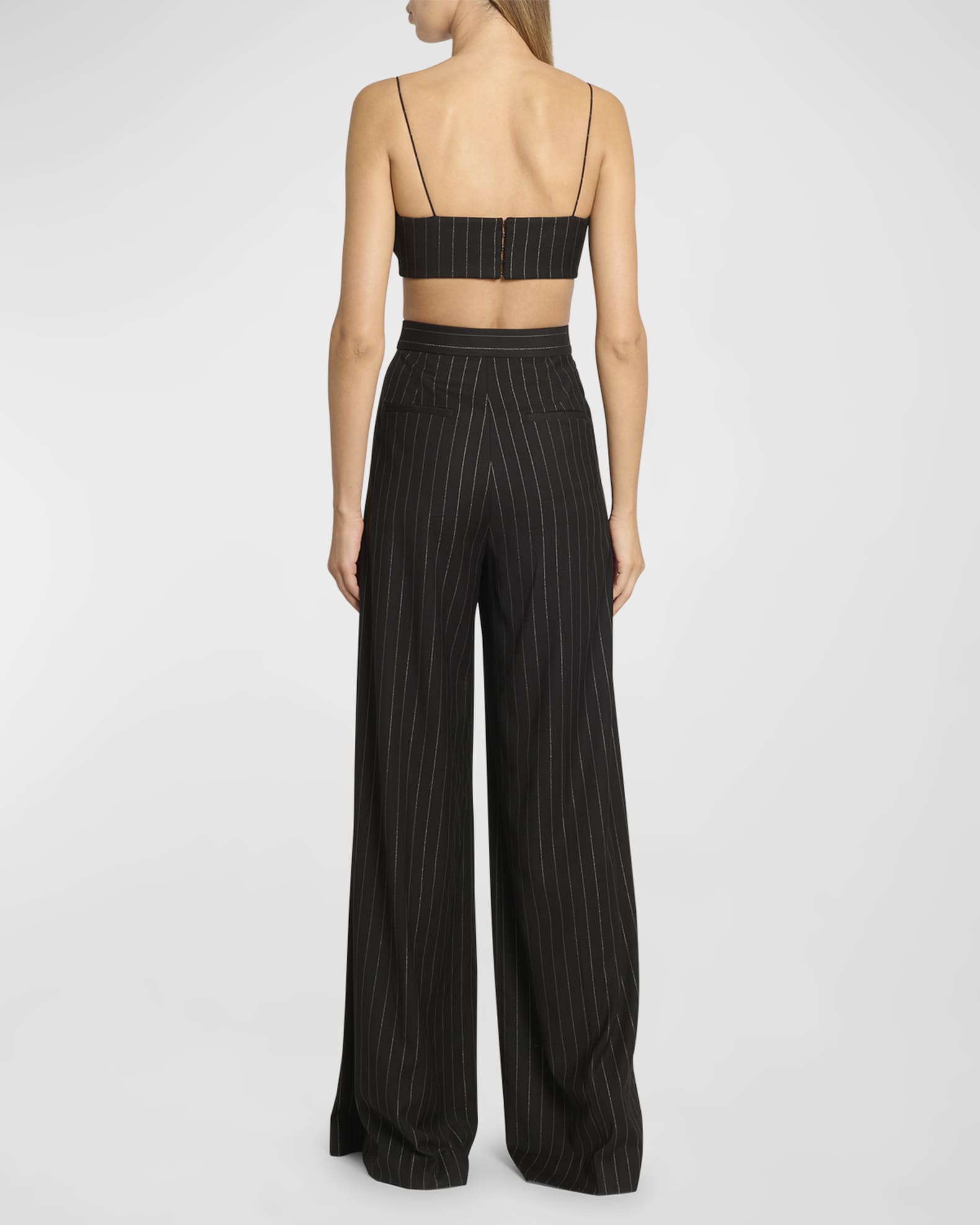 Alex Perry Metallic Pinstripe Drape Crop Tank Top | Neiman Marcus