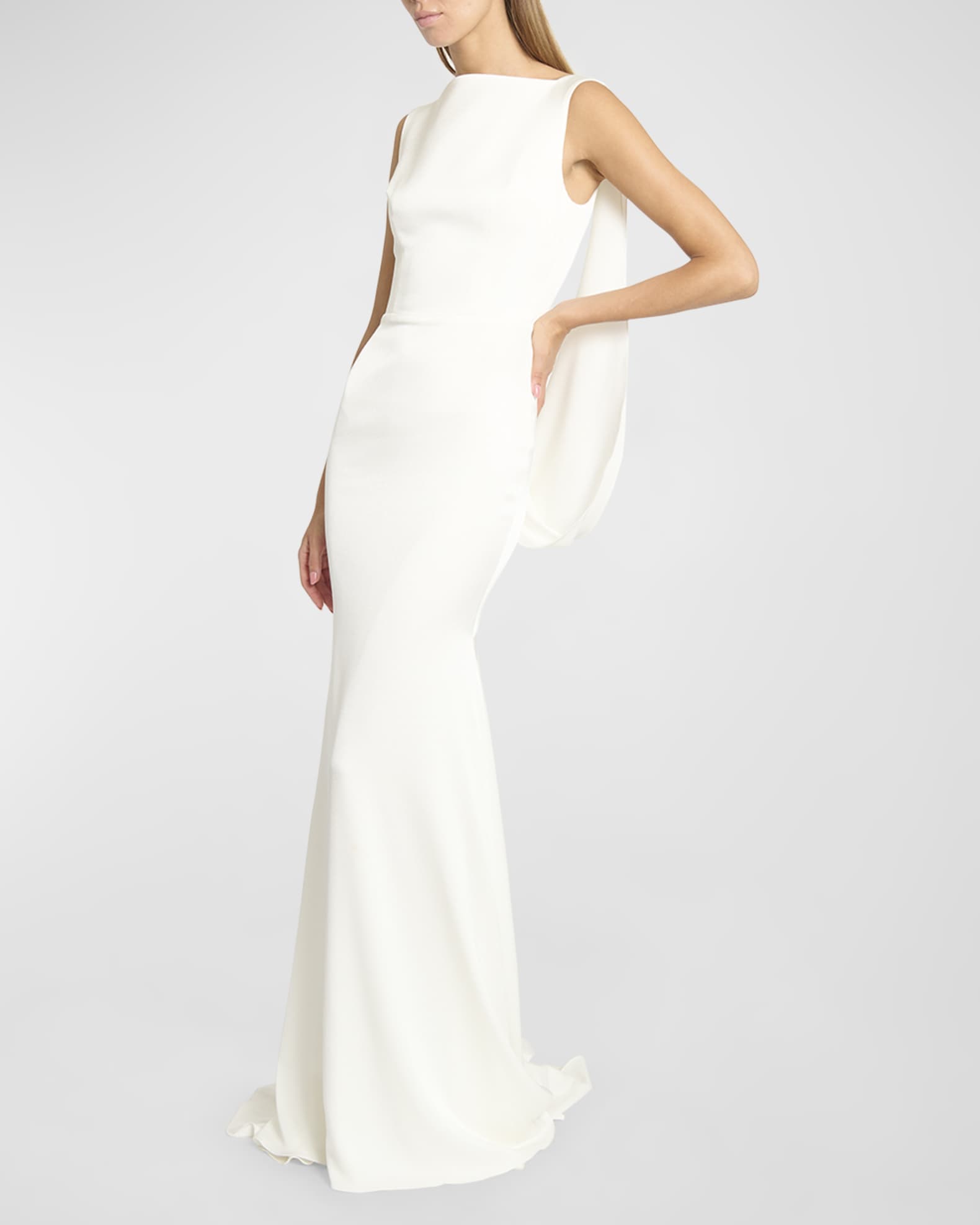 Alex Perry Sleeveless Back-Drape Satin Crepe Trumpet Gown | Neiman Marcus