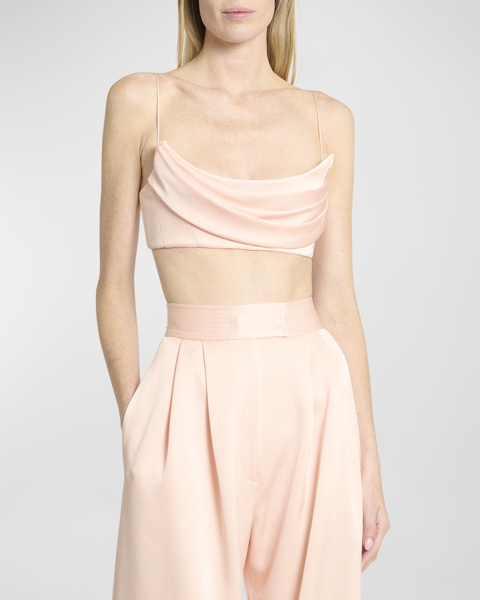 Alex Perry Satin Crepe Draped Crop Tank Top | Neiman Marcus