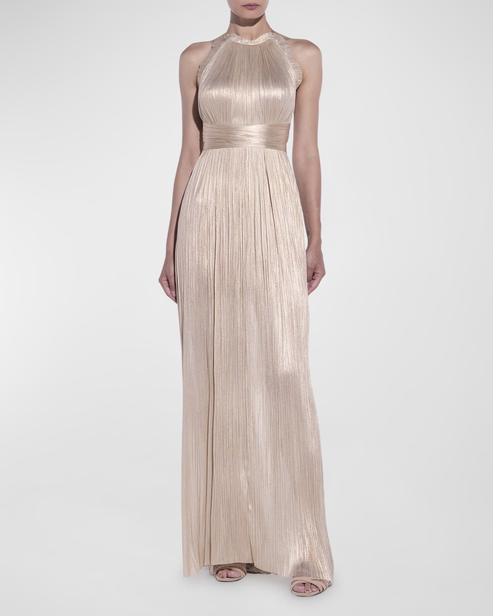 Maria Lucia Hohan Summer Plisse Silk Halter Gown | Neiman Marcus