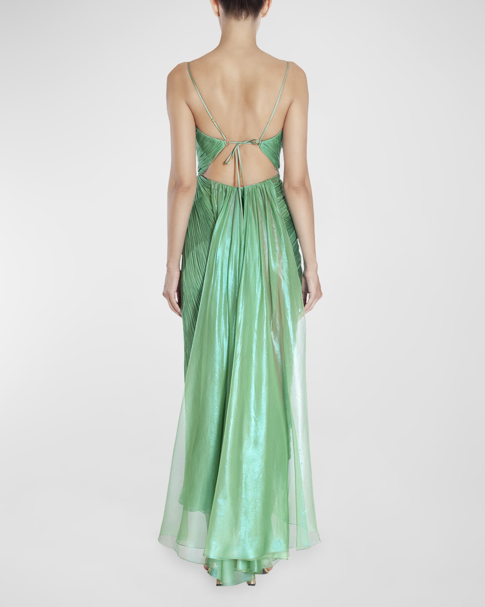 Maria Lucia Hohan Regina Cowl-Neck Metallic Pleated Silk Gown | Neiman ...