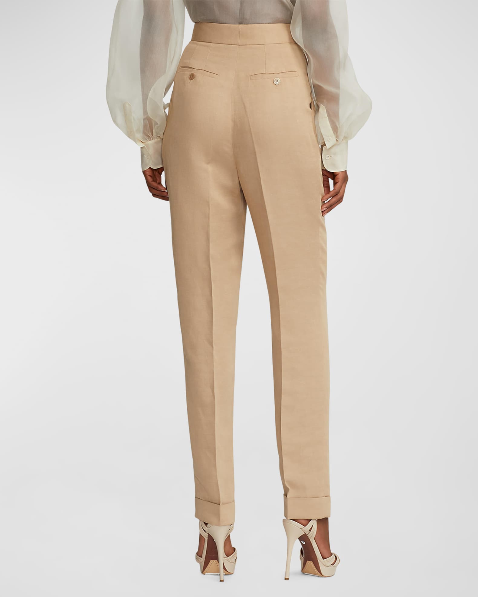 Ralph Lauren Collection Evanne Mid-Rise Straight-Leg Linen-Silk Pants ...