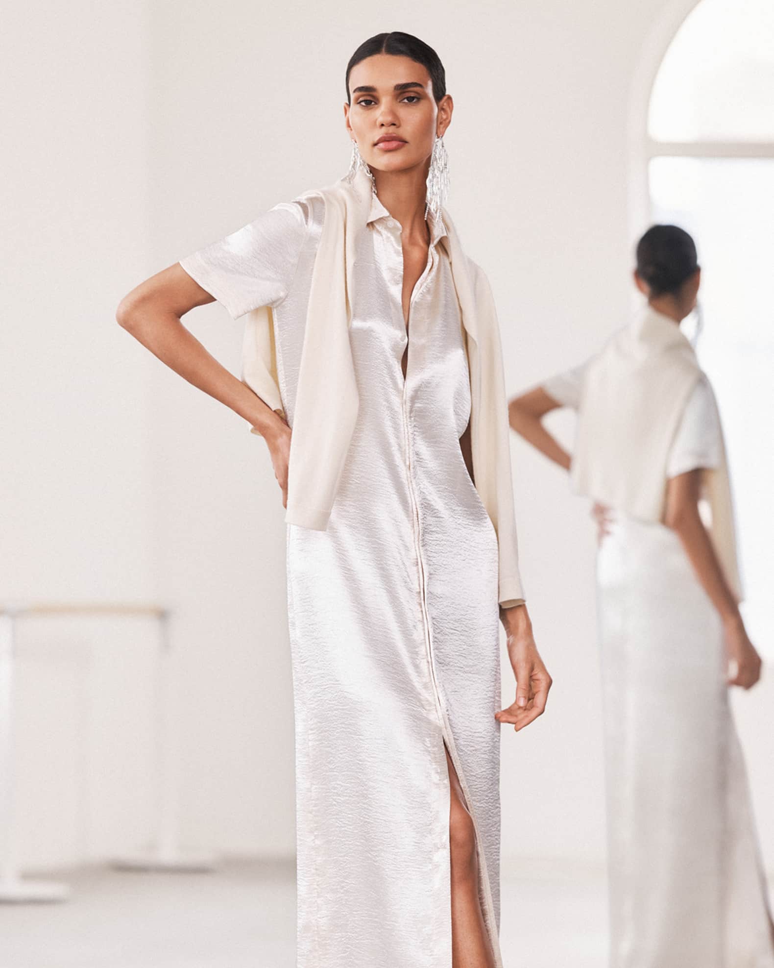 Ralph Lauren Collection Symon Hammered Satin Shirtdress with Belt | Neiman Marcus