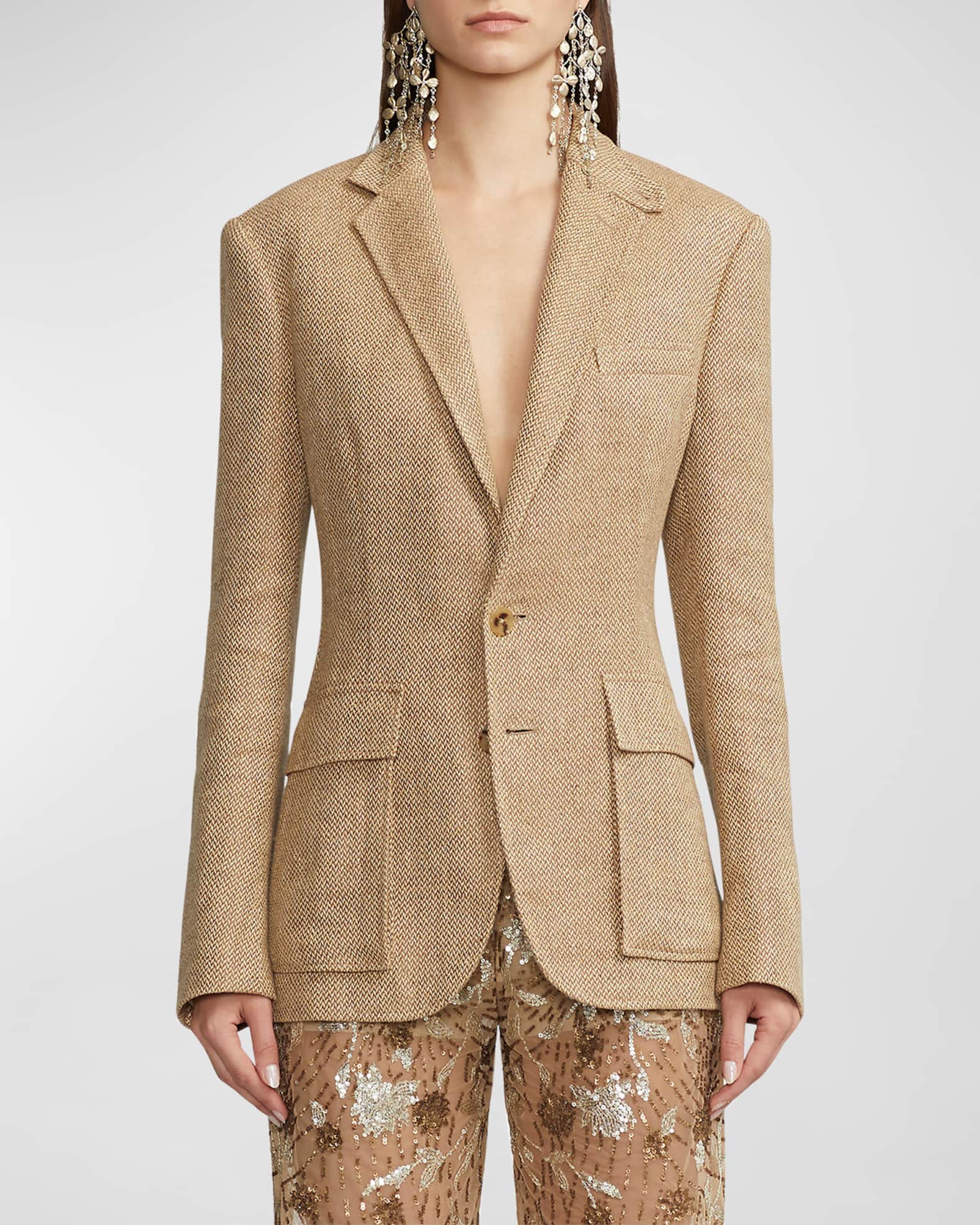 Ralph Lauren Collection Rliegh Tweed Linen Blazer Jacket | Neiman Marcus