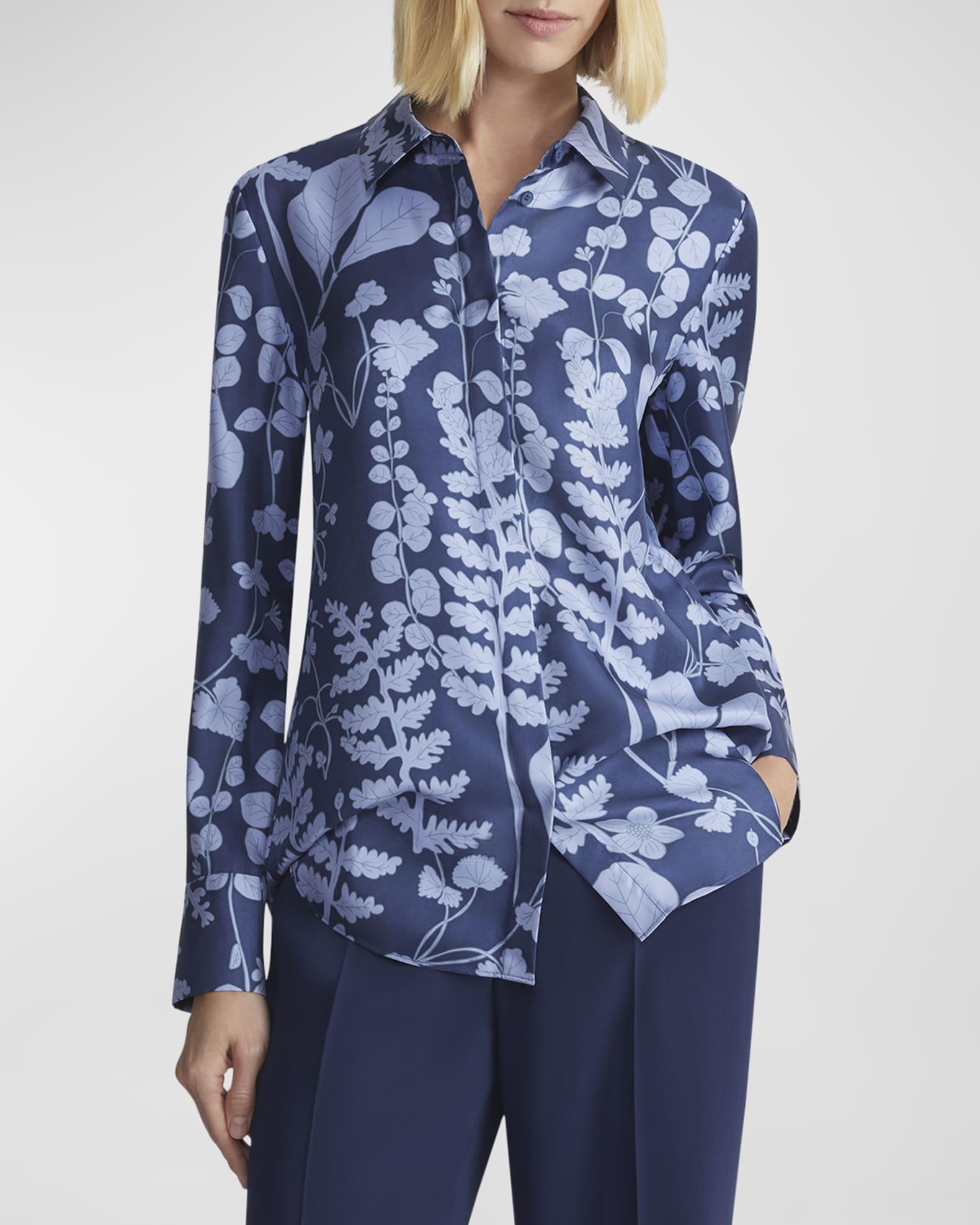 Lafayette 148 New York Scottie Botanical-Print Silk Blouse | Neiman Marcus