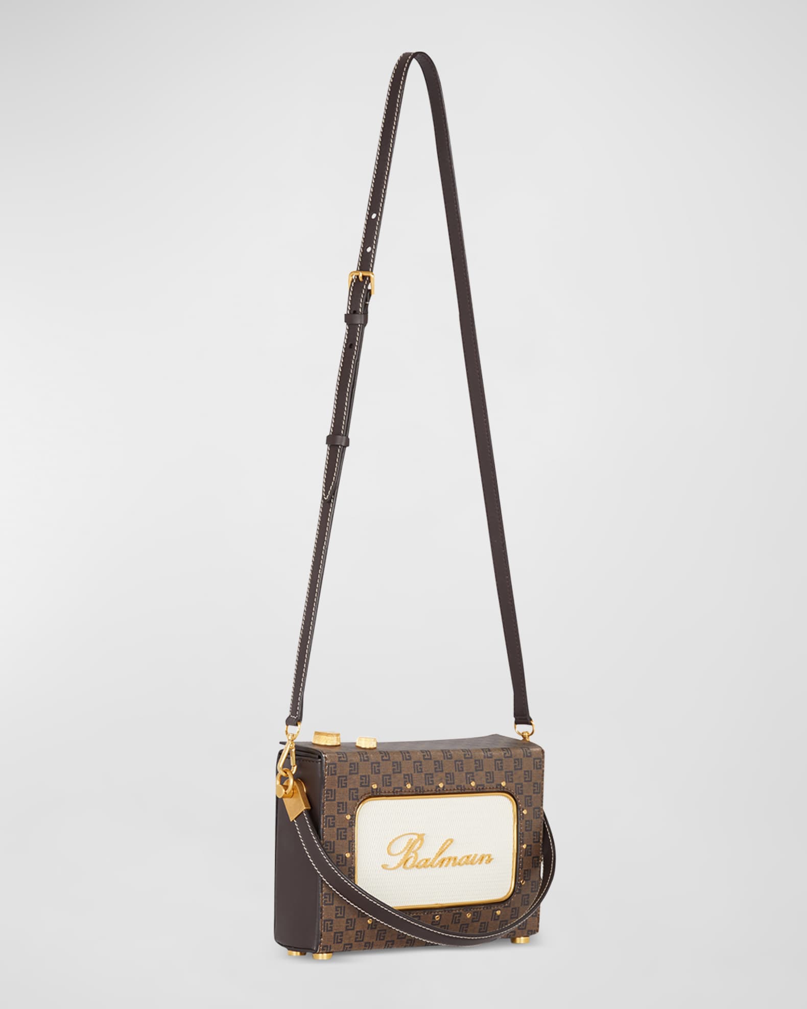 Balmain Radio Monogram Crossbody Bag in Waxed Canvas and Leather ...