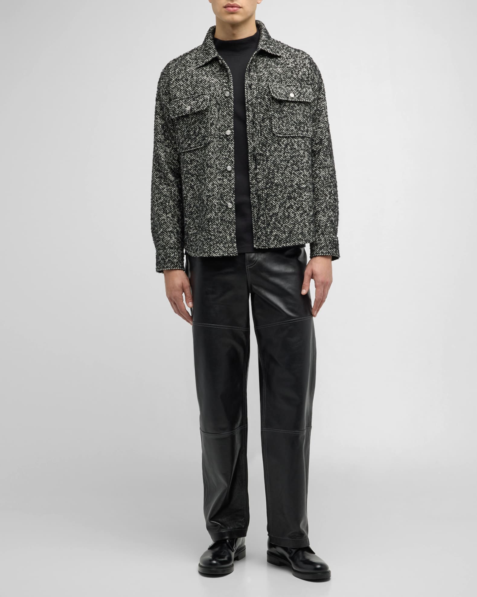 FRAME Men's Tweed Textured Overshirt | Neiman Marcus