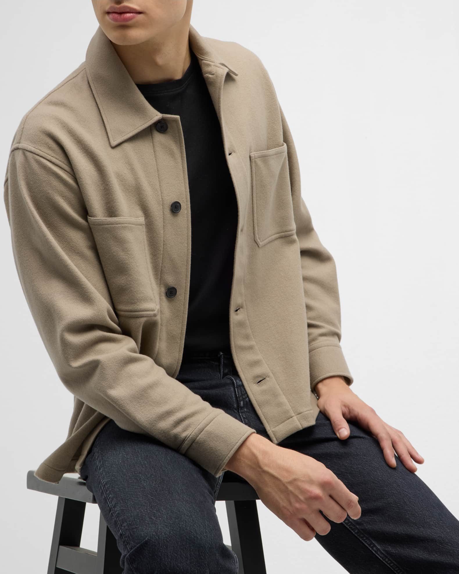 FRAME Men's Solid Wool-Blend Overshirt | Neiman Marcus