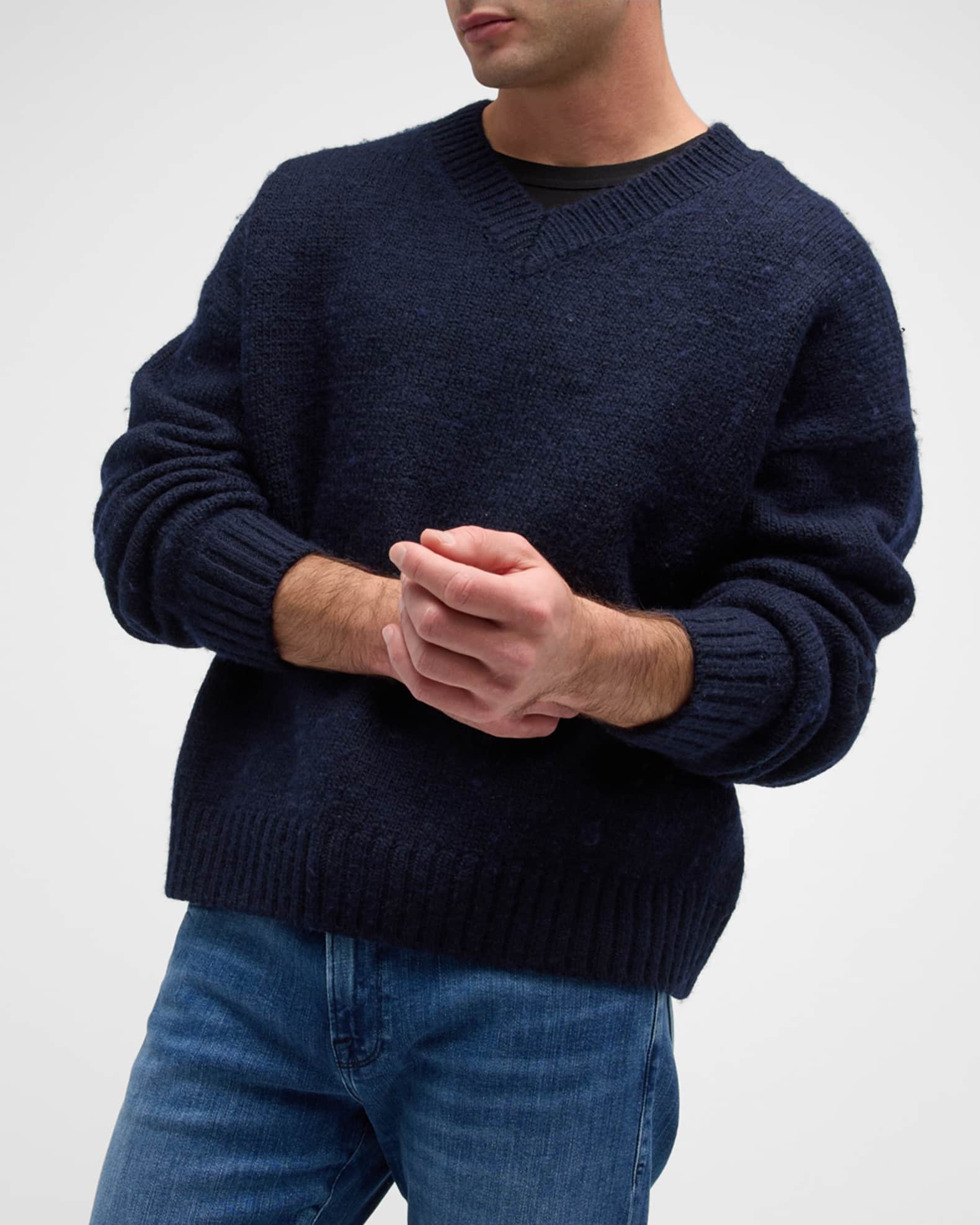 FRAME Men's Chunky V-Neck Sweater | Neiman Marcus