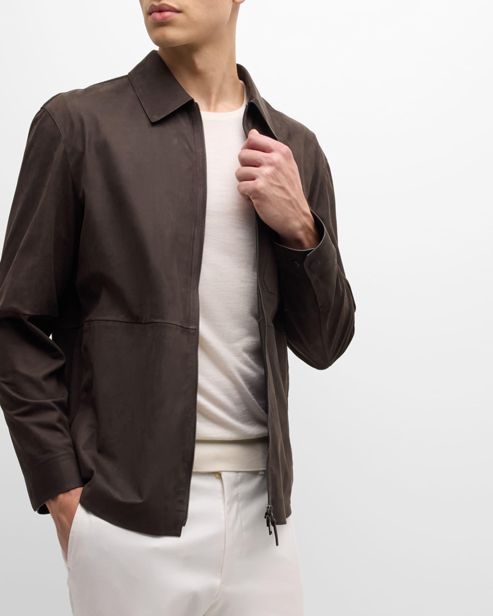 ZEGNA Men's Suede Full-Zip Overshirt | Neiman Marcus