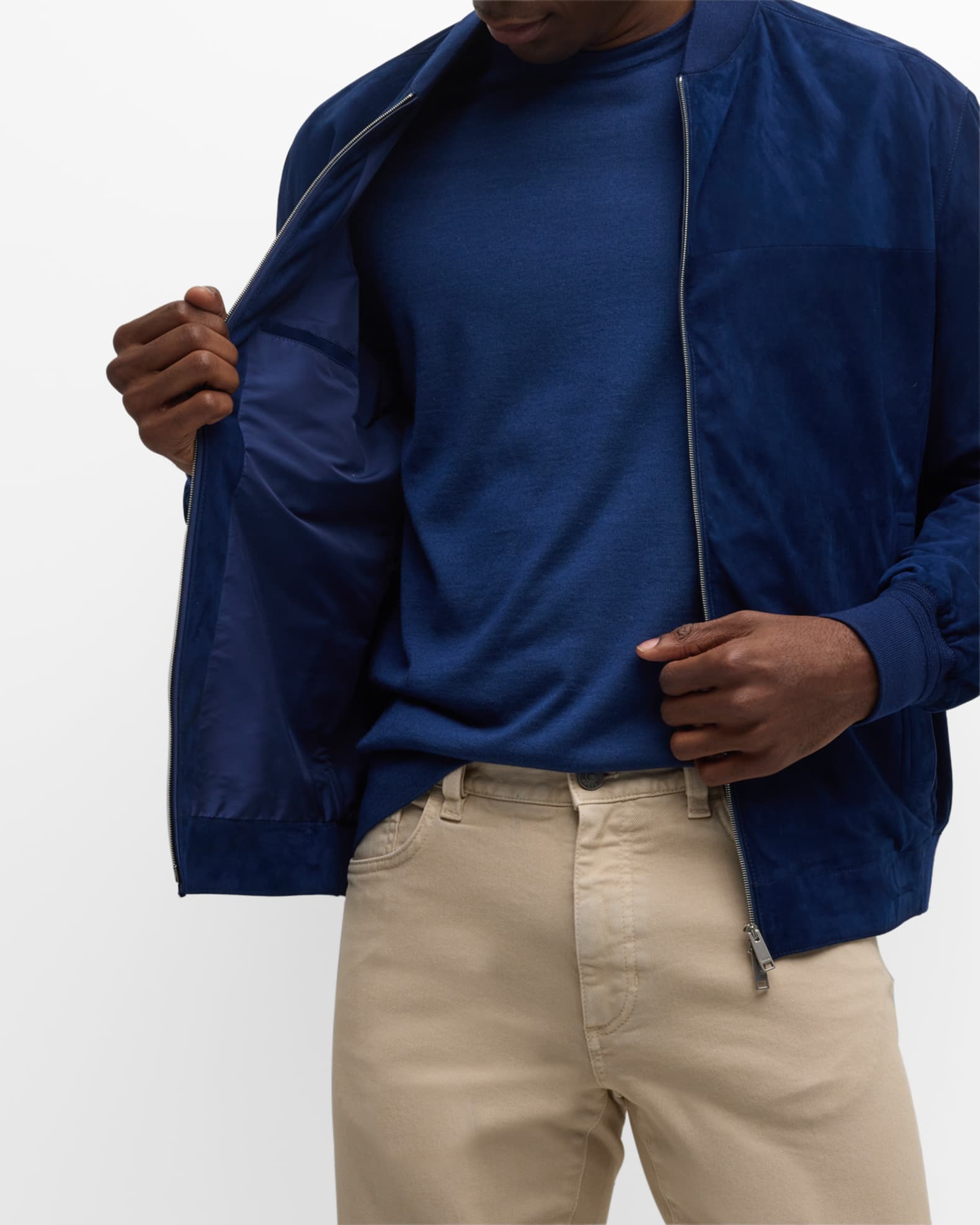 ZEGNA Men's Suede Full-Zip Bomber Jacket | Neiman Marcus