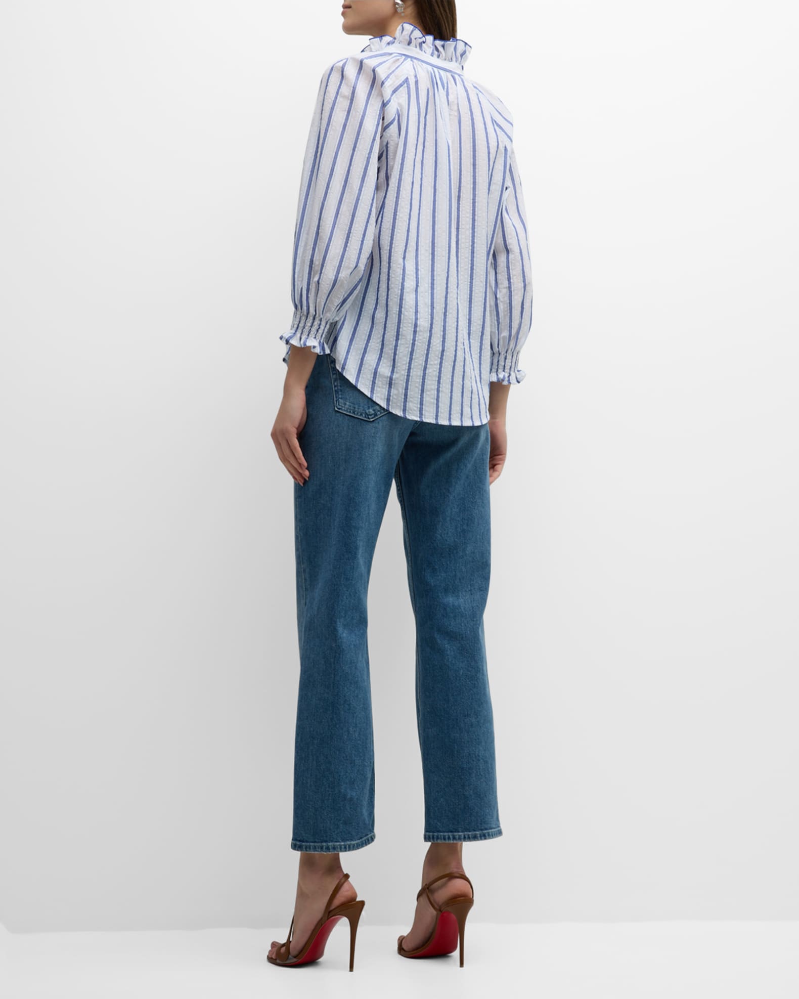 Finley Fiona Striped Ruffle-Trim Seersucker Shirt | Neiman Marcus