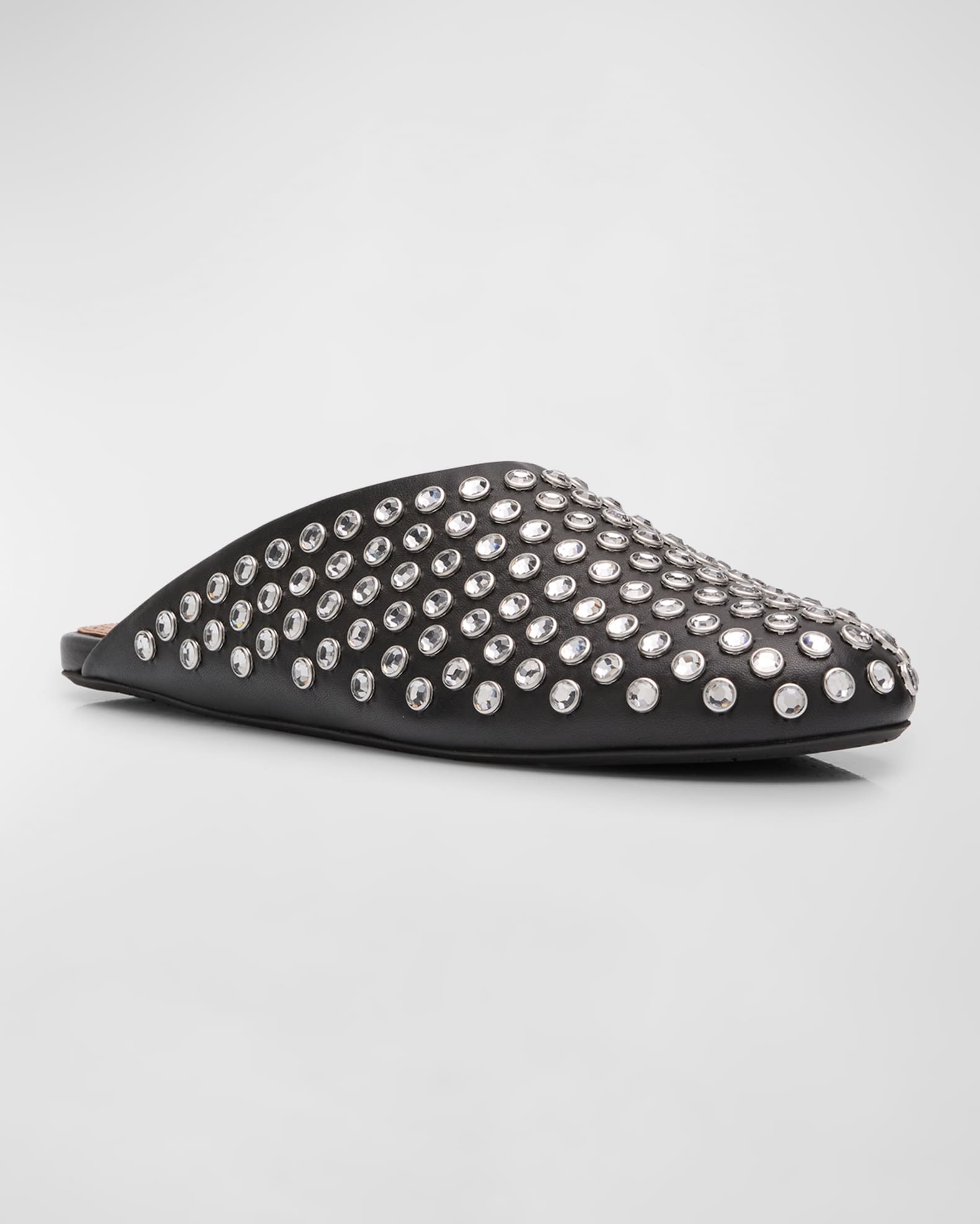ALAIA Crystal Stud Leather Flat Mules | Neiman Marcus