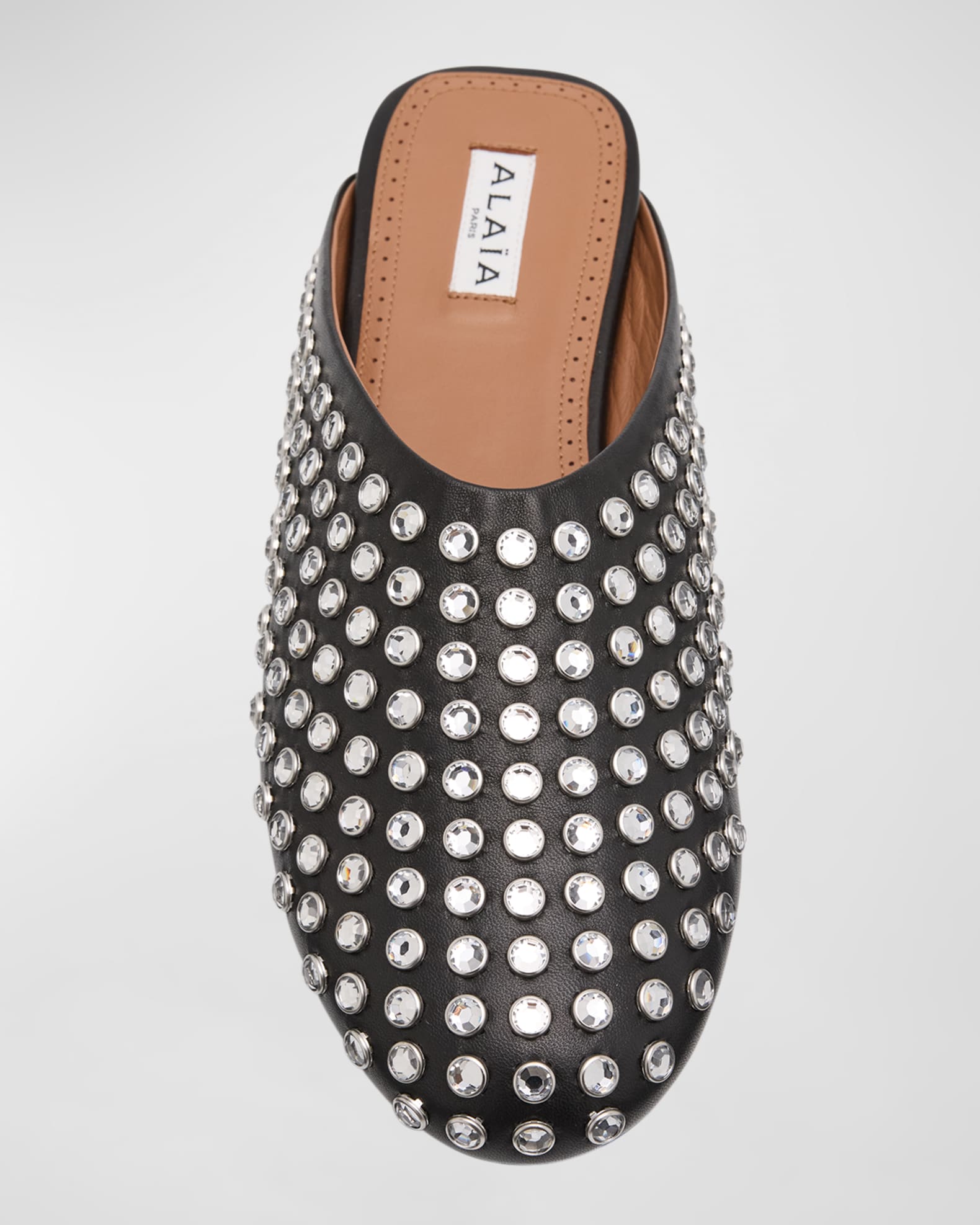 ALAIA Crystal Stud Leather Flat Mules | Neiman Marcus