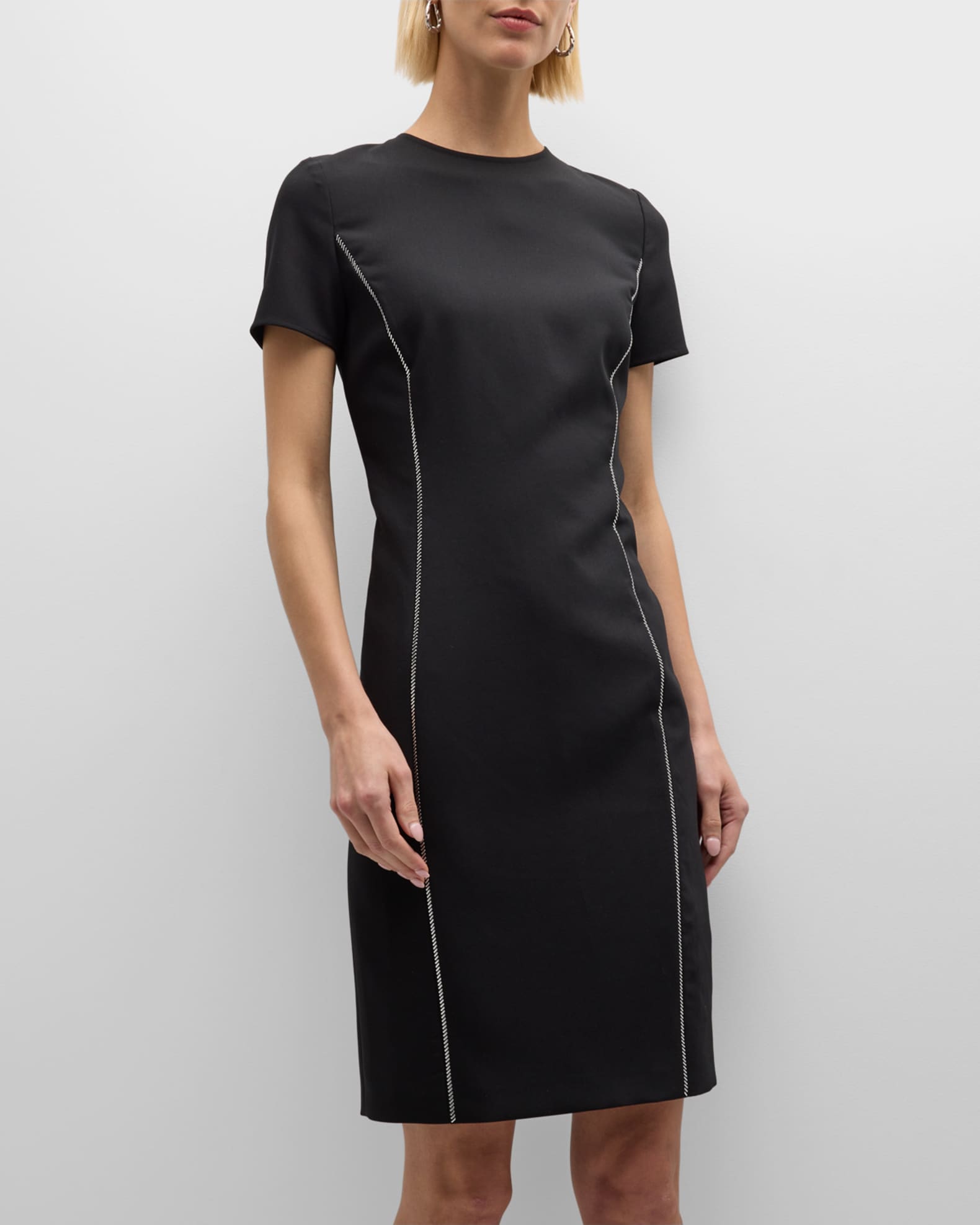 Emporio Armani Embellished Short-Sleeve Techno Cady Dress | Neiman Marcus