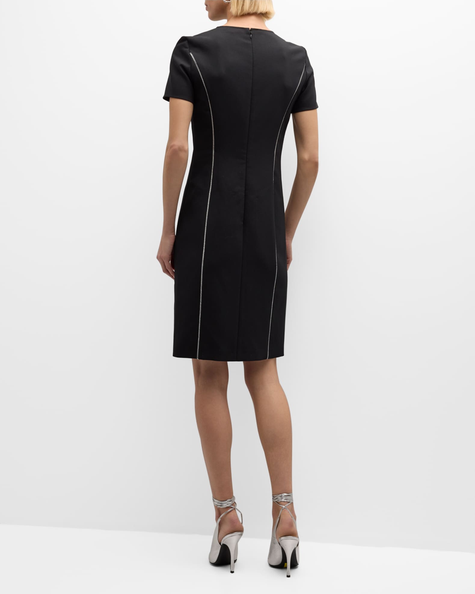 Emporio Armani Embellished Short-Sleeve Techno Cady Dress | Neiman Marcus